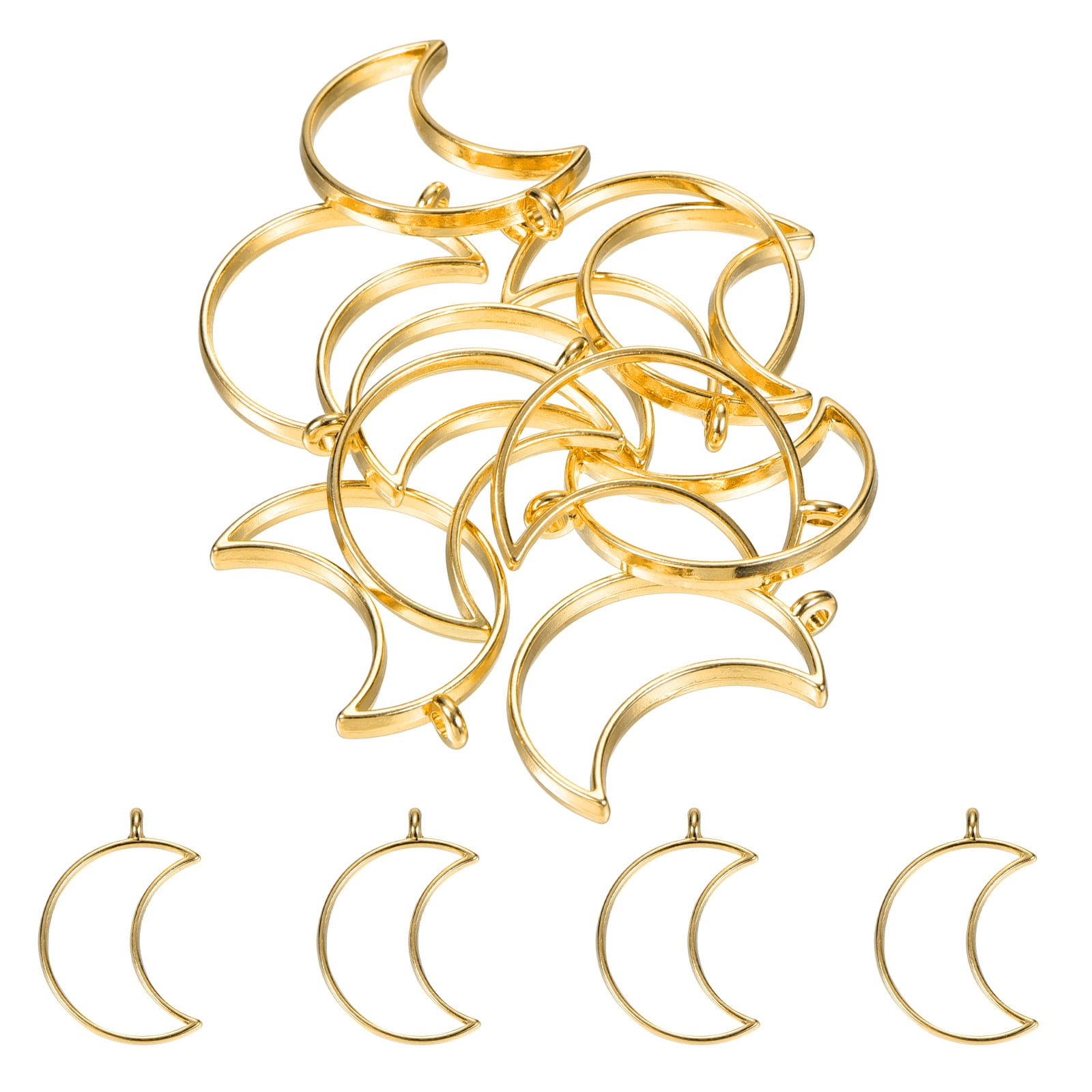Uxcell Moon Shape Alloy Open Back Bezel Pendants DIY Hollow Frame, Gold ...