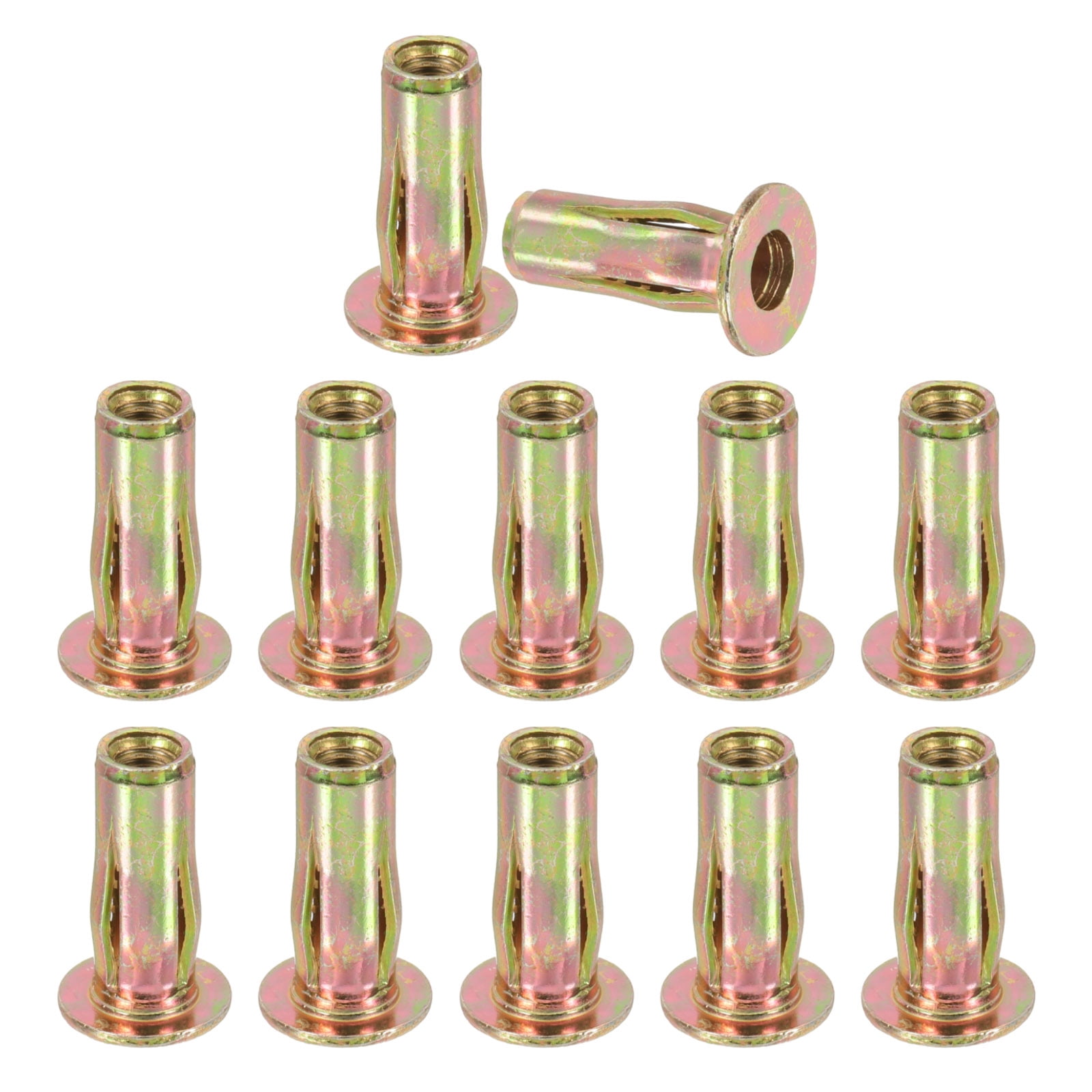 Uxcell Multi-Grip Rivet Nuts, Pre-Bulbed Shank Flat Head Threaded Insert Nuts Carbon Steel Plus ...