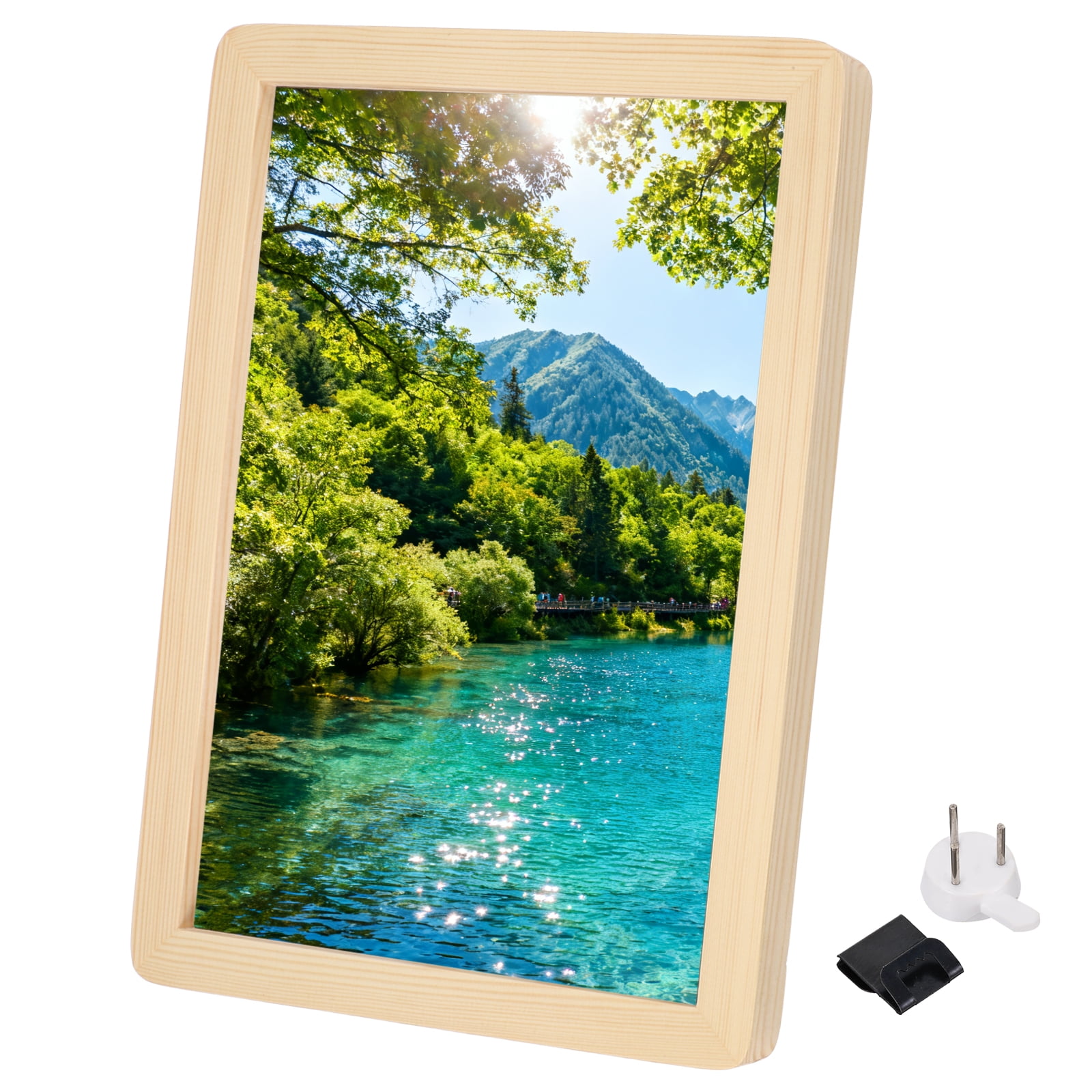 Uxcell Natural Wood Color Rectangle Photo Frame, 13x9.5" Wooden Photo ...