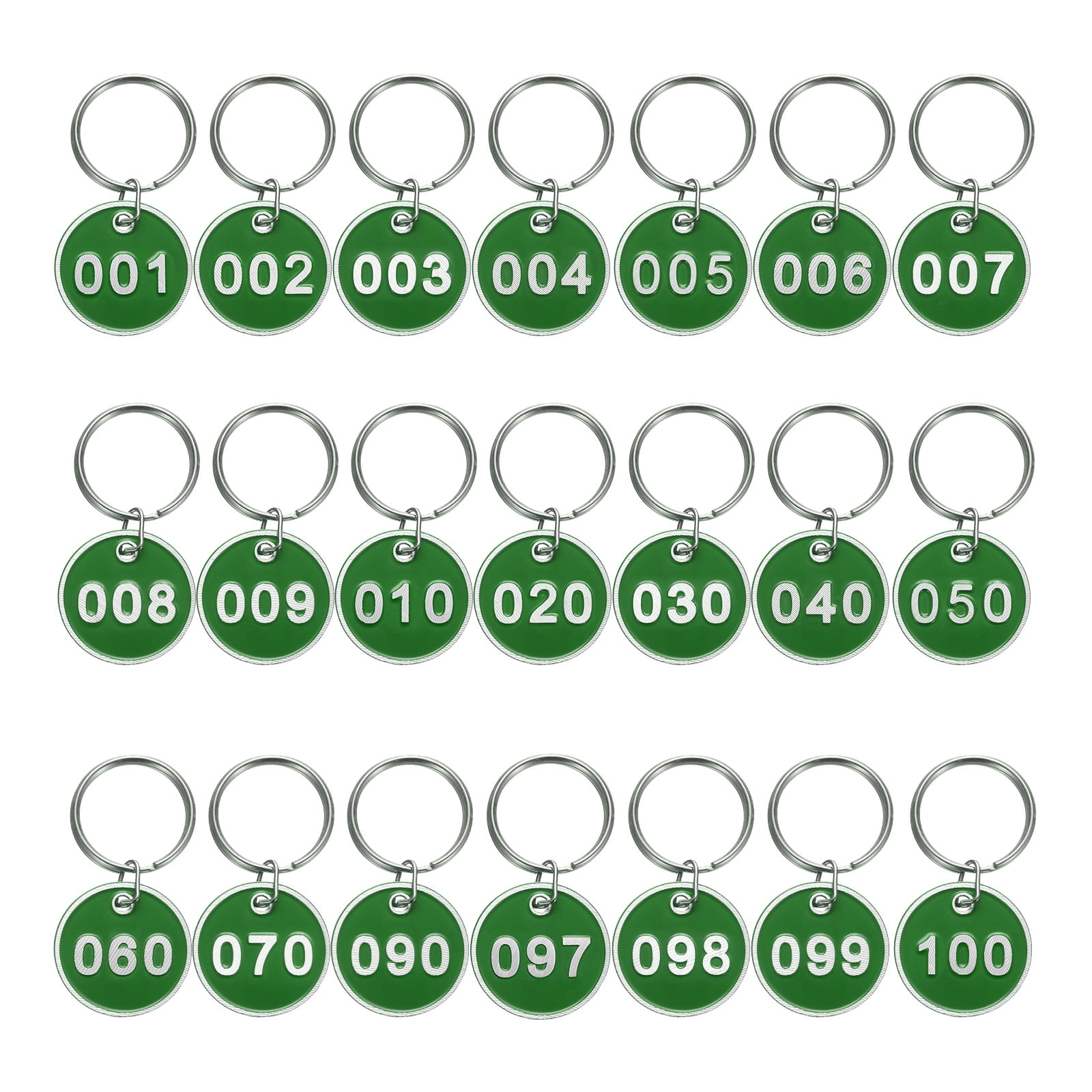 Uxcell Number Key Tags 1-100, 30mm Round Aluminum Metal Number Tags with Key Rings, Green ...
