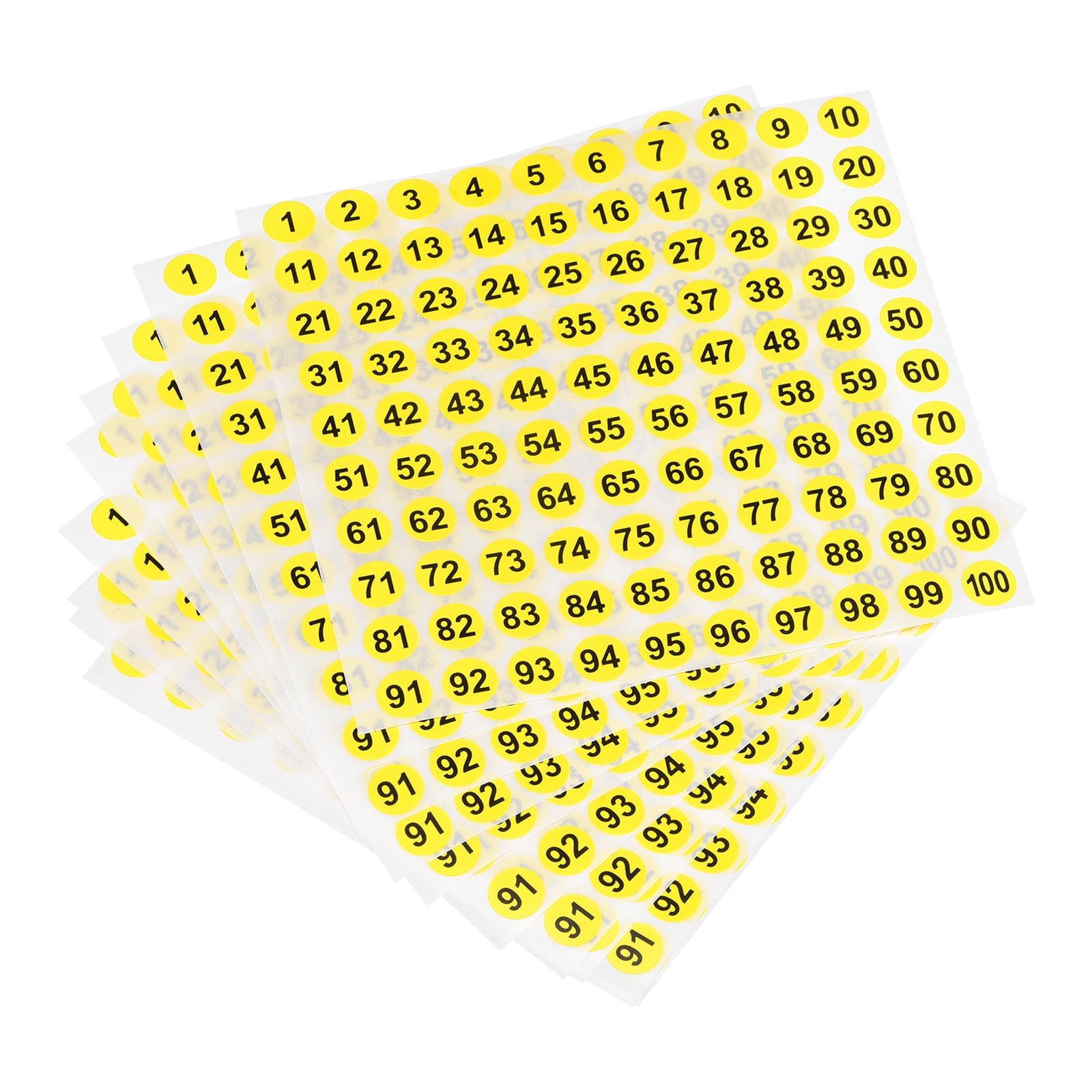 Uxcell Number Stickers, 1-100 Round Number Labels Vinyl Sticker Black on Yellow for Sorting ...