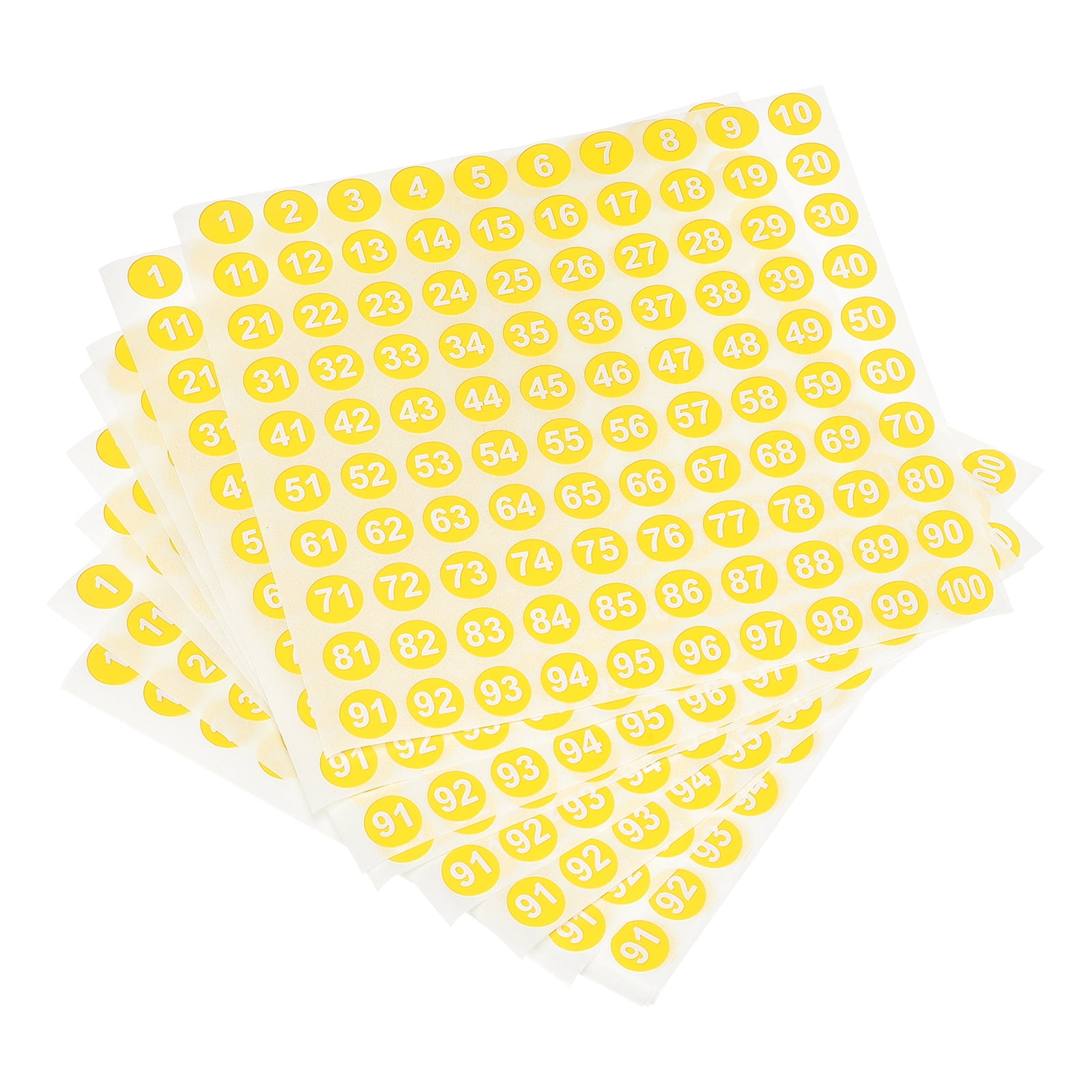 Uxcell Number Stickers, 1-100 Round Number Labels Vinyl Sticker White on Yellow for Sorting ...
