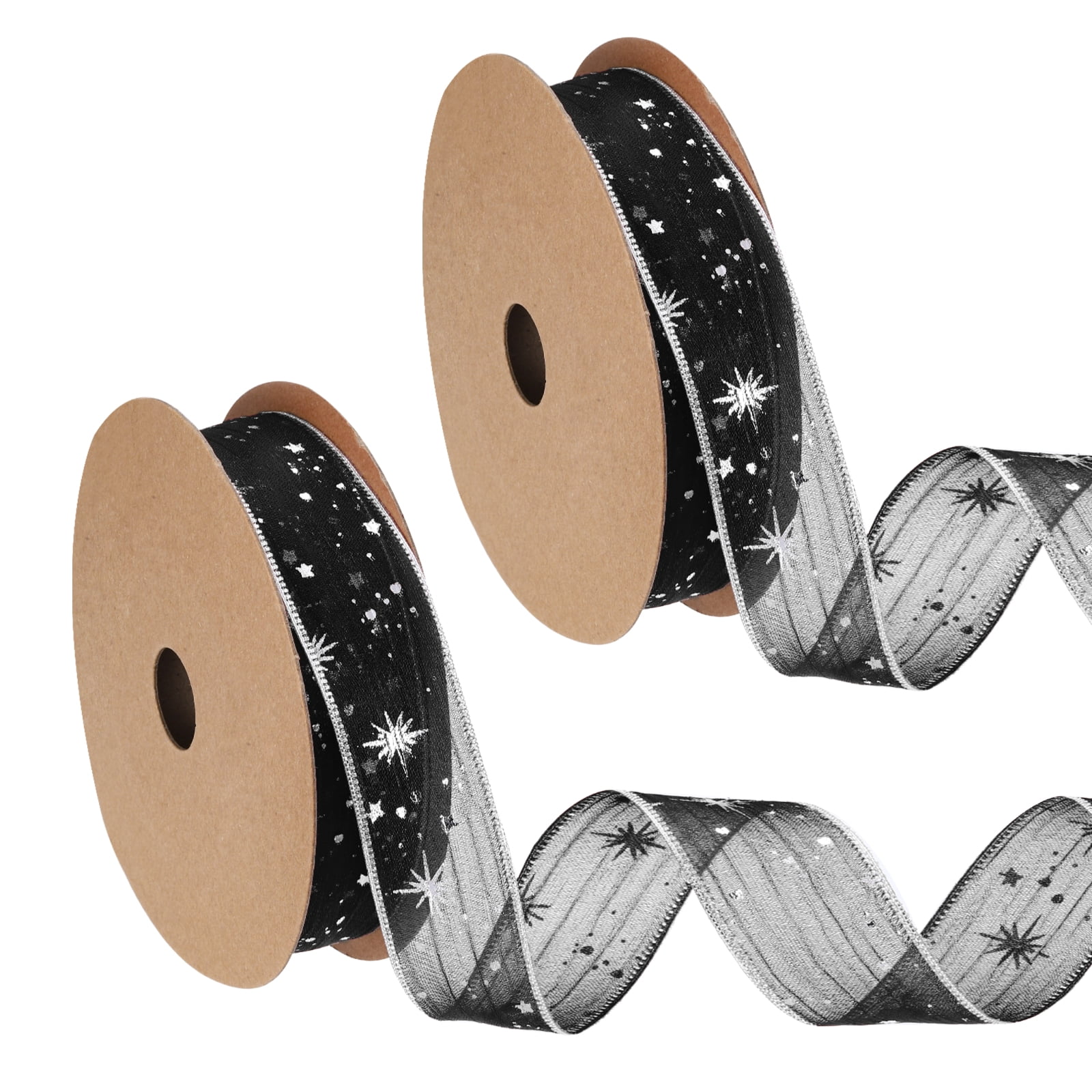 Uxcell Organza Star Ribbon Wired, Christmas Tree Print Glitter Ribbon ...