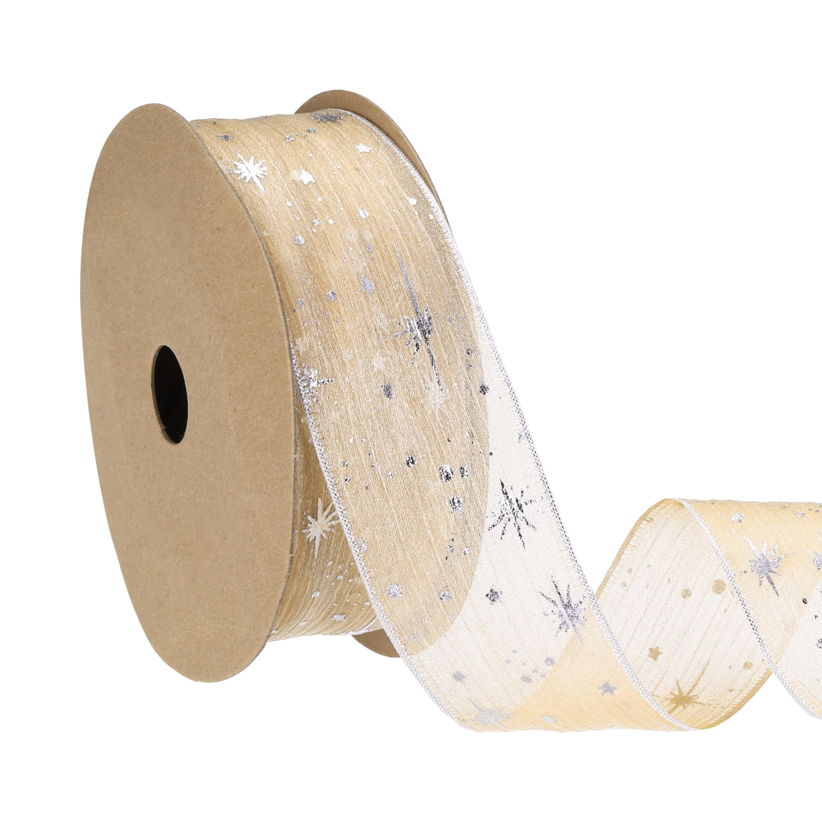 Uxcell Organza Star Ribbons Wired Christmas Tree Print Glitter Ribbon ...