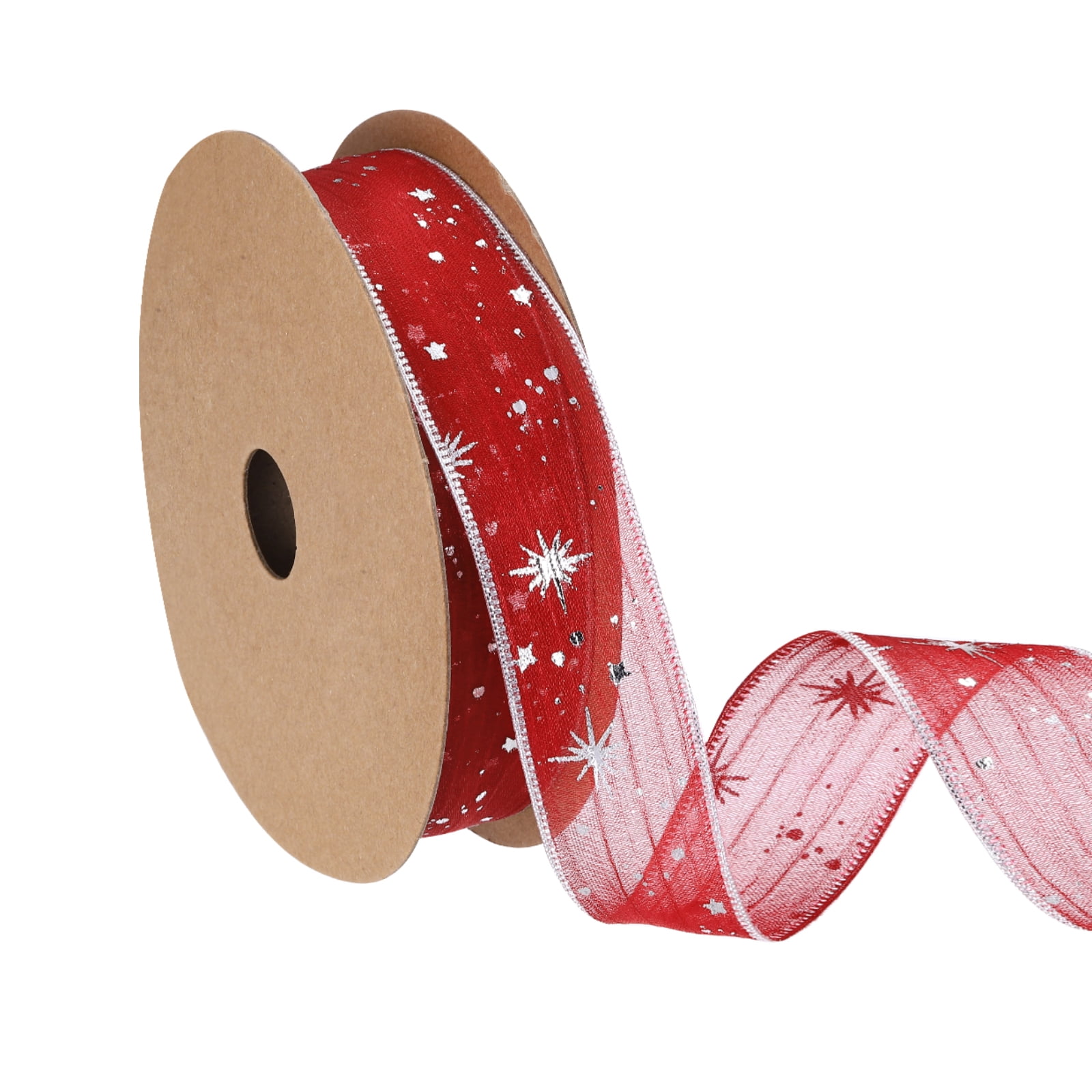 Uxcell Organza Star Ribbons Wired Christmas Tree Print Glitter Ribbon ...