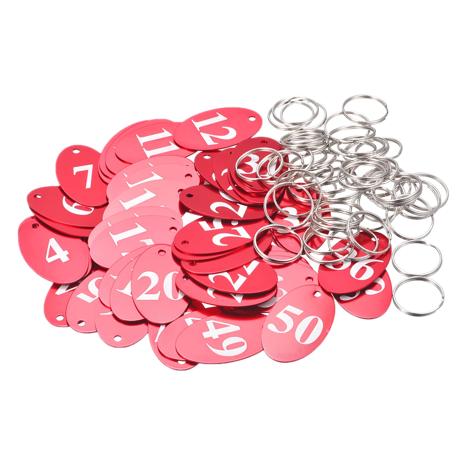 Uxcell Oval Number Tags Key Tag with Ring, 1-50 Numbered Red ID Tag for ...