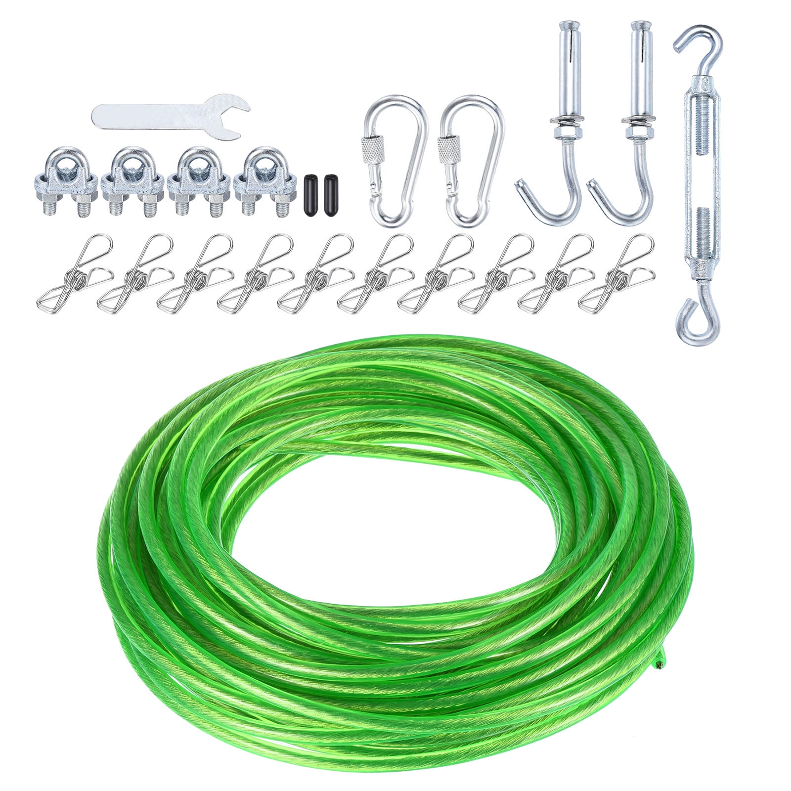 Uxcell PE Coated Steel Cable Kit, 1/4"x49ft Plastic Clothesline Steel ...