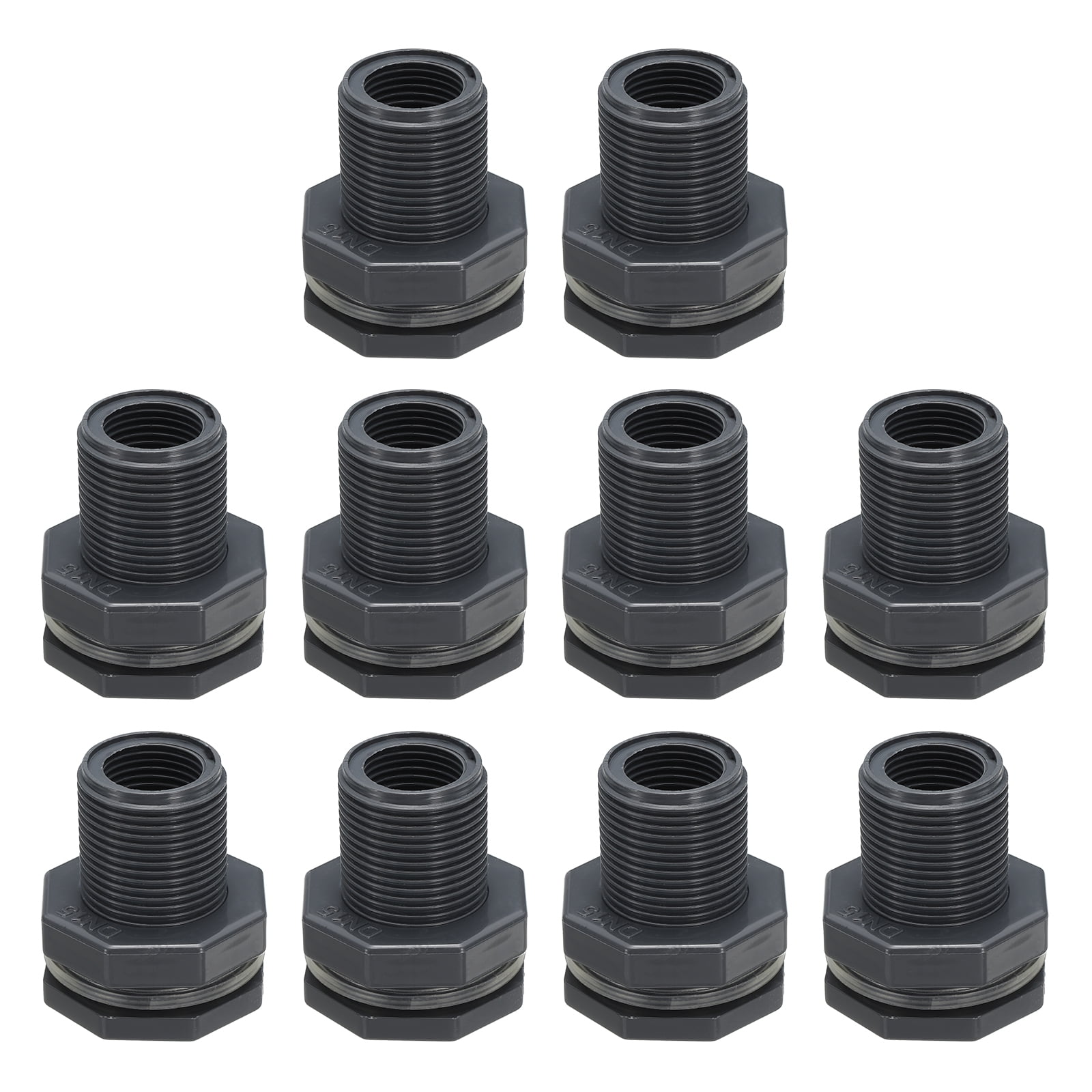 Uxcell PVC Bulkhead Fitting G 1/2, 10 Pcs Double Threaded Bulkhead ...