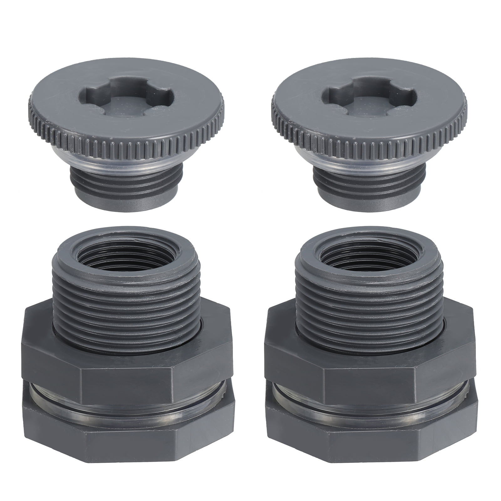 Uxcell Bulkhead Fitting with Cap NPT 3/4' Water Tank Connector Gray ...