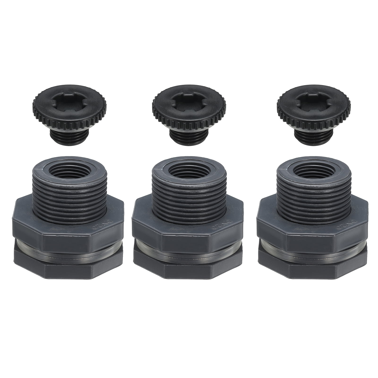 Uxcell PVC Bulkhead Fitting with Plug G 1/2, 3pcs Double Threaded ...