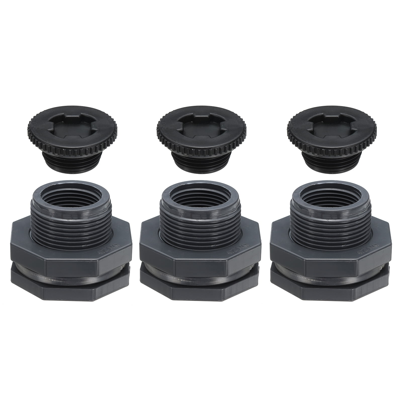 Uxcell PVC Bulkhead Fitting with Plug G 1, 3 Pcs Double Threaded Bulkhead Water Tank Connector ...