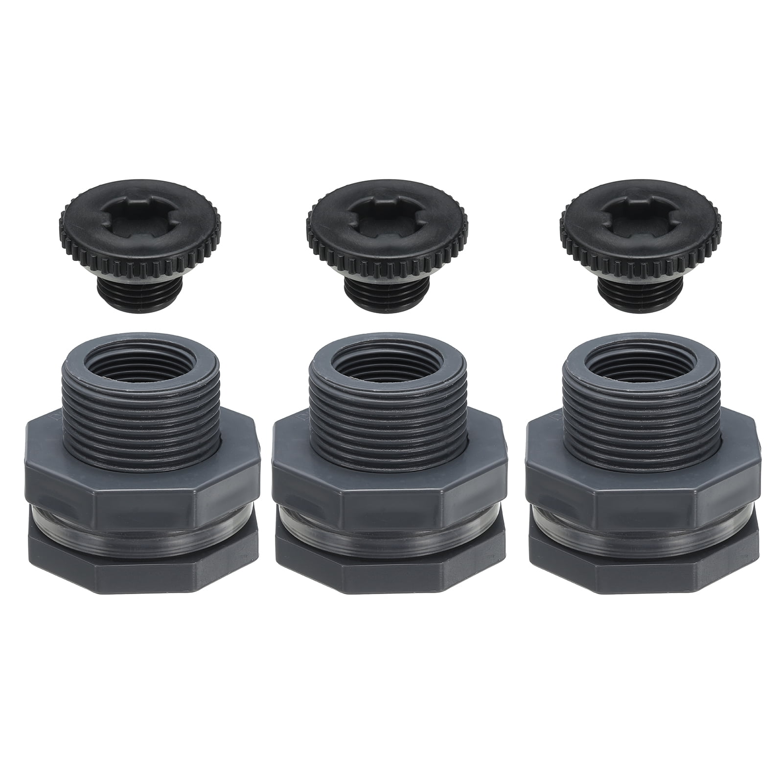 Uxcell PVC Bulkhead Fitting with Plug G 3/4, 3 Pcs Double Threaded ...