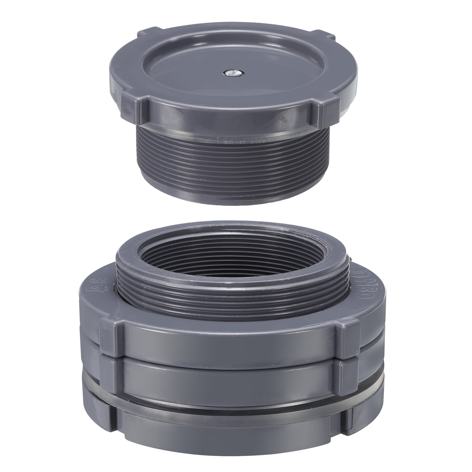 Uxcell PVC Bulkhead Fitting with Plug NPT3" Water Tank Connector Gray ...