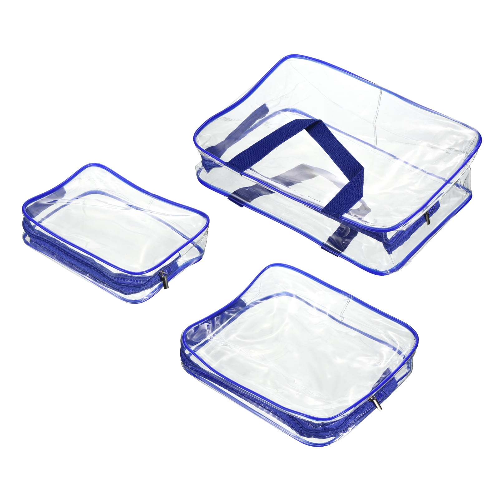 Uxcell PVC Clear Toiletry Bag Makeup Pouch with Zipper 3 Sizes Blue 1 ...