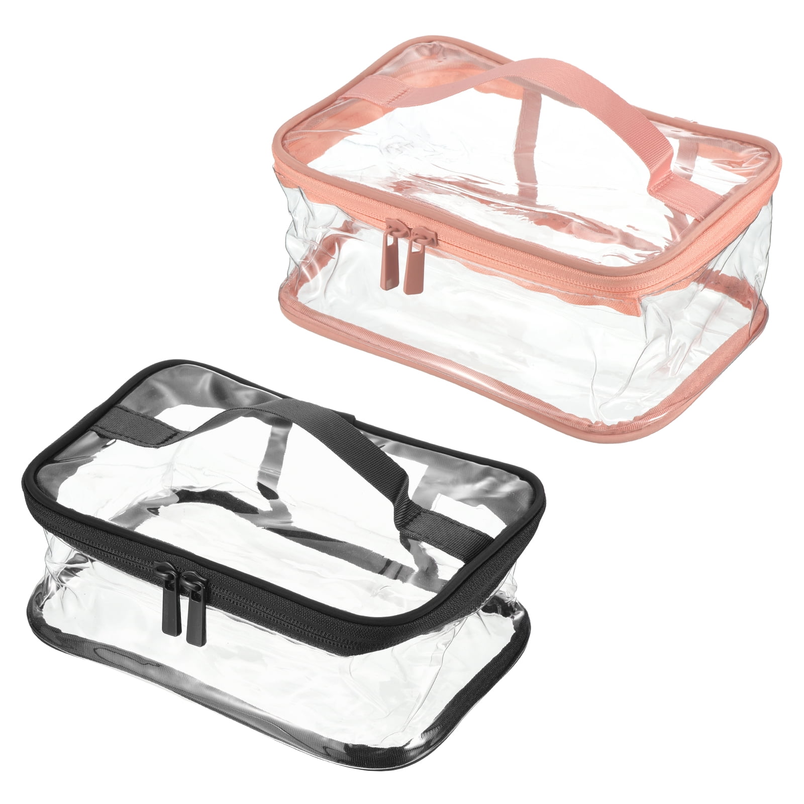 Uxcell PVC Clear Toiletry Bag Makeup Pouch with Zipper Handle, Black ...