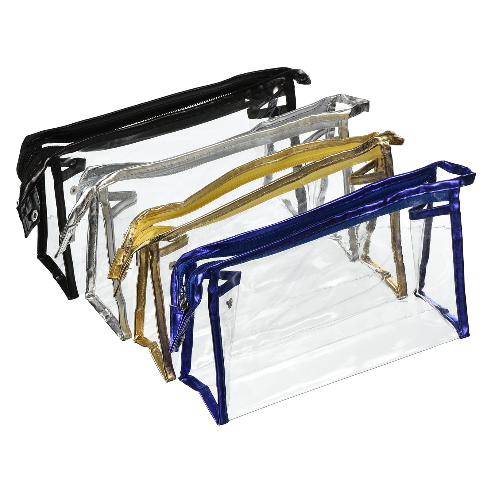 Uxcell PVC Clear Toiletry Bag with Zipper Silver/Golden/Navy Blue/Black ...