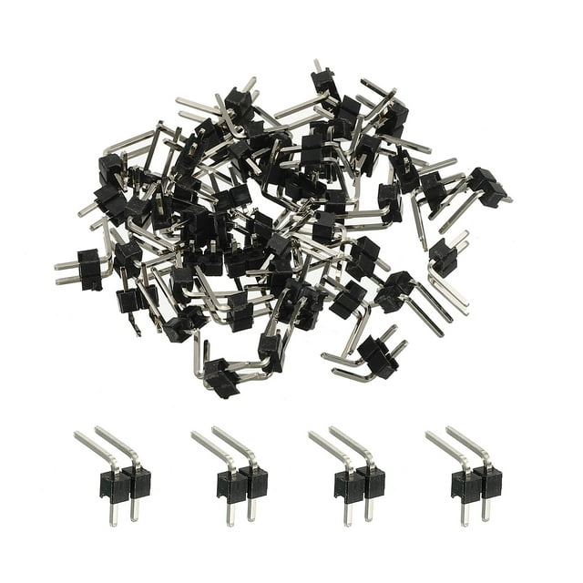 Uxcell Pack of 50 Right Angle Pin Header DIP Single Row 2 Pin 2.54mm ...