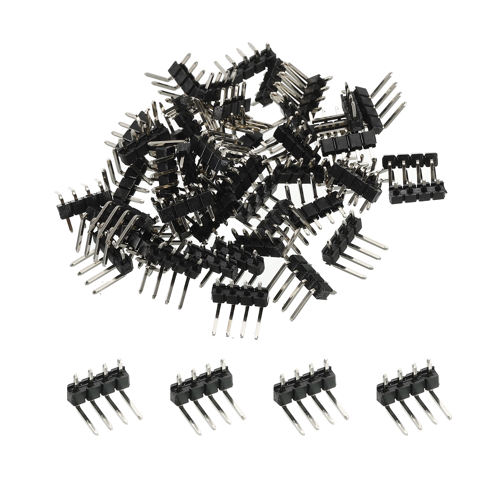 Uxcell Pack of 50 Right Angle Pin Header DIP Single Row 4 Pin 2.54mm Pitch Gold Plated - Walmart.com