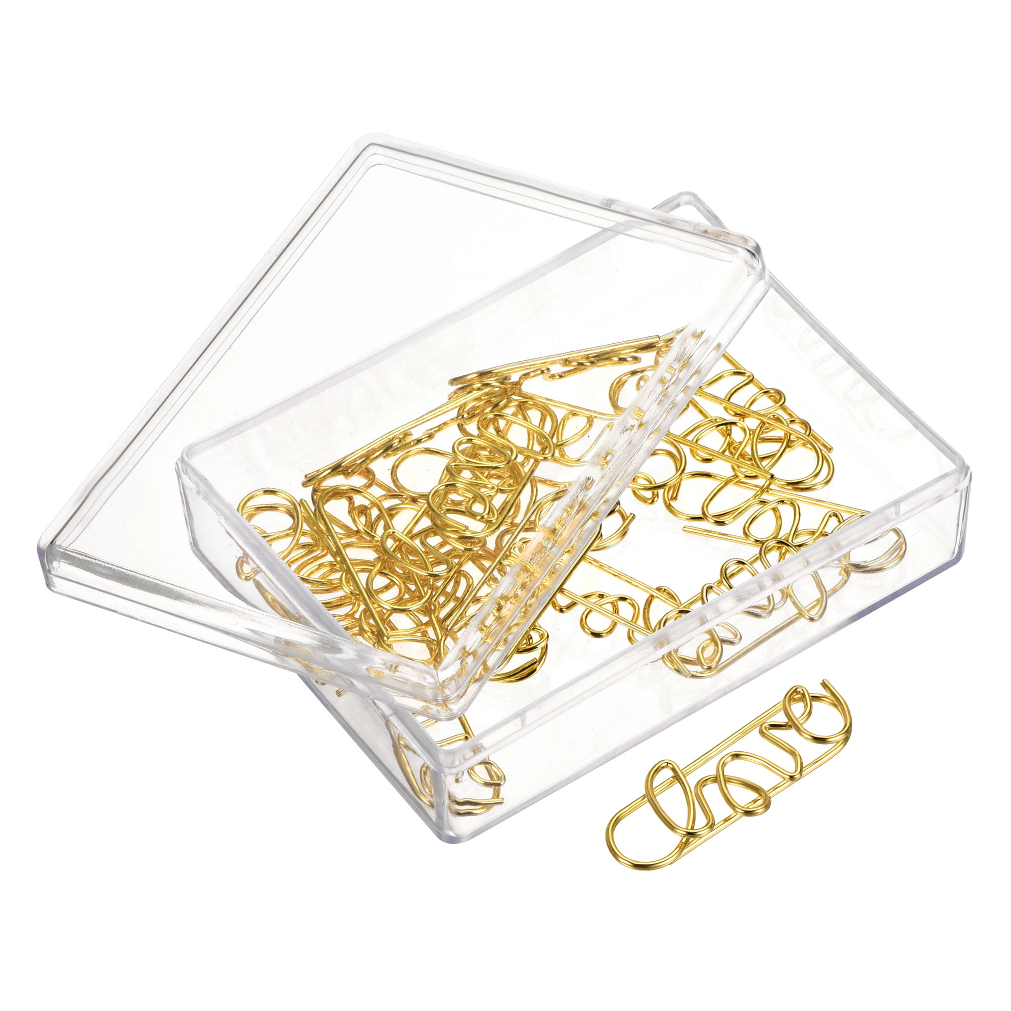 Uxcell Paper Clips Love Shape with Box 1.34 Inch Gold Tone for Organize ...