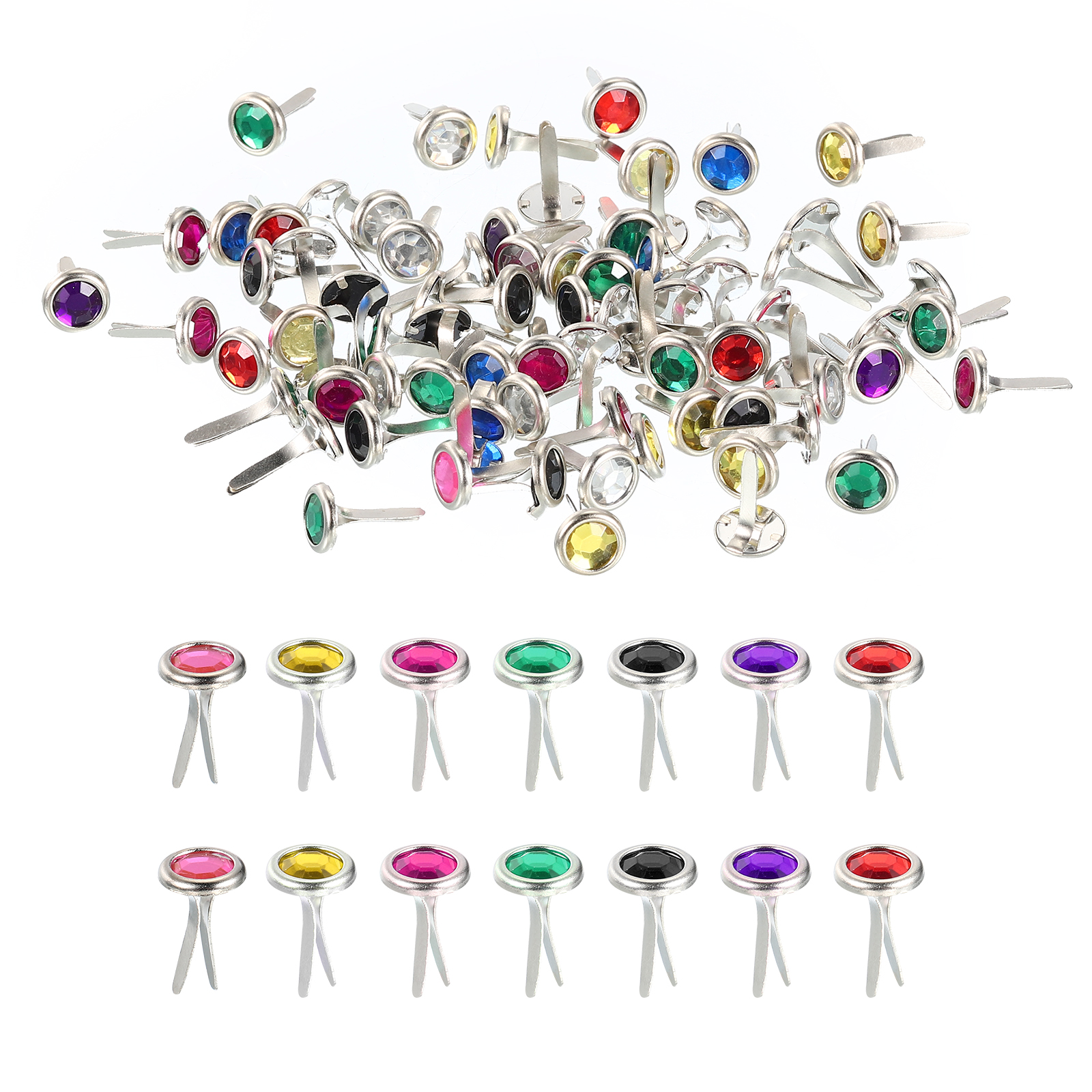 Uxcell Paper Fasteners, 0.5"x0.3" Mini Metal Rhinestone Round Head Fastener Split Pins for Craft ...