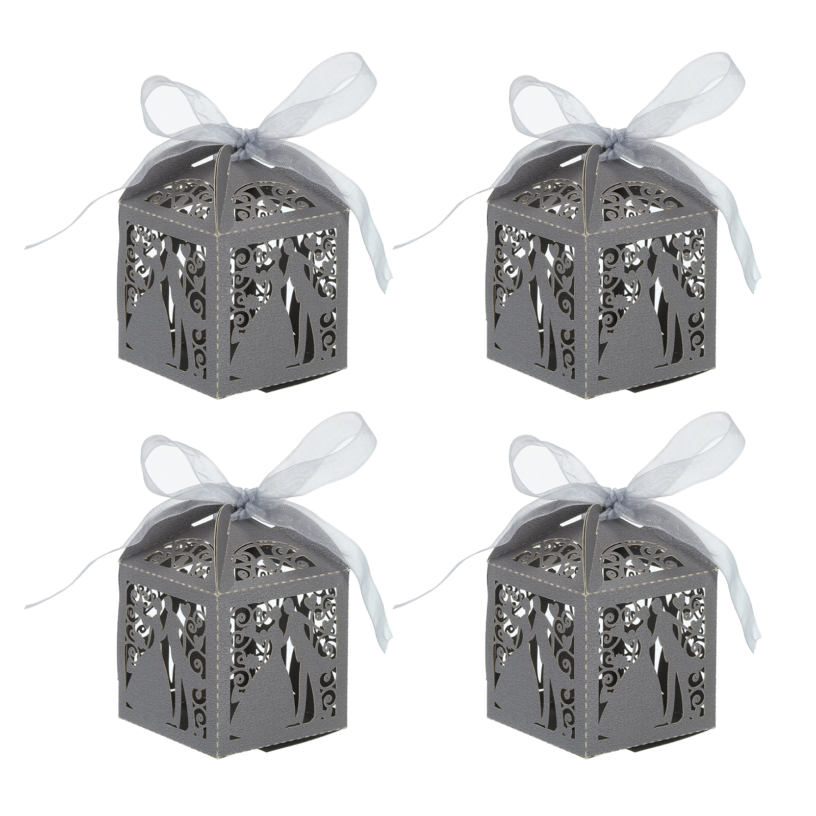 Uxcell Paper Hollow Laser Cut Favor Candy Boxes with Ribbon for Wedding ...