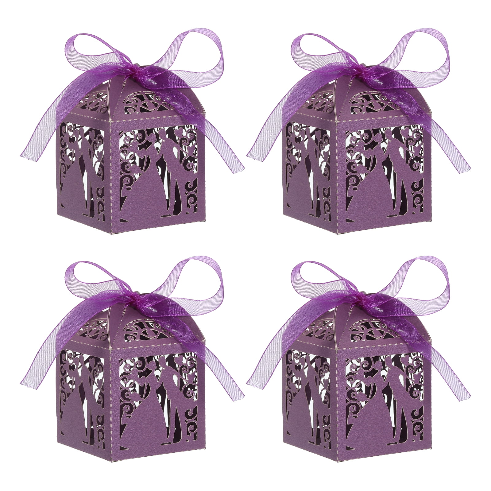 Uxcell Paper Hollow Laser Cut Favor Candy Boxes with Ribbon for Wedding ...
