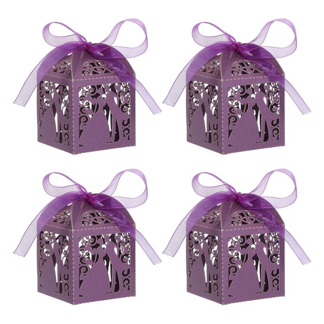 Uxcell Paper Hollow Laser Cut Favor Candy Boxes with Ribbon for Wedding ...