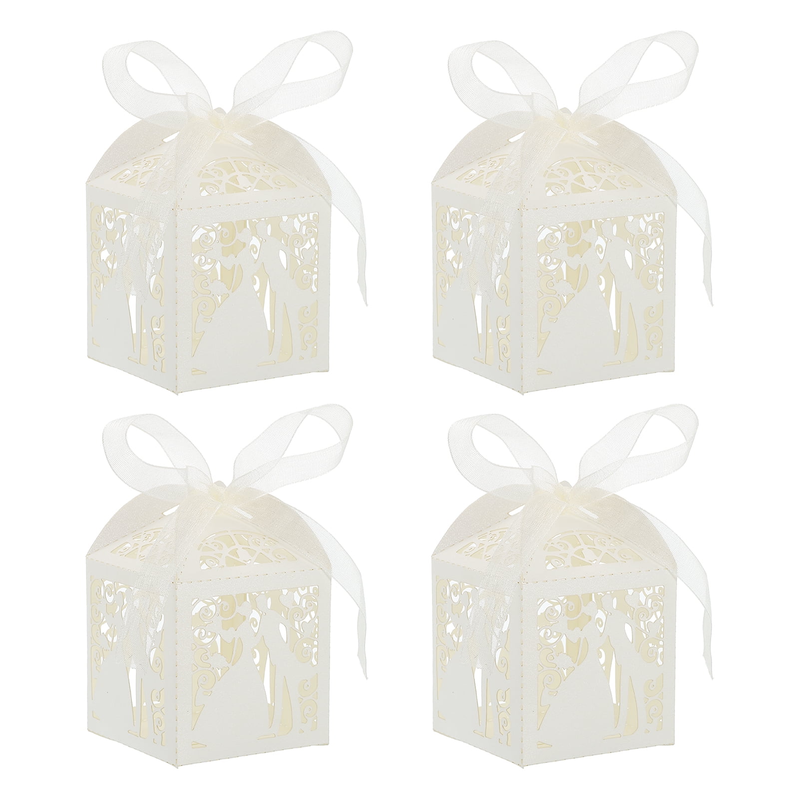 Uxcell Paper Hollow Laser Cut Favor Candy Boxes with Ribbon for Wedding ...