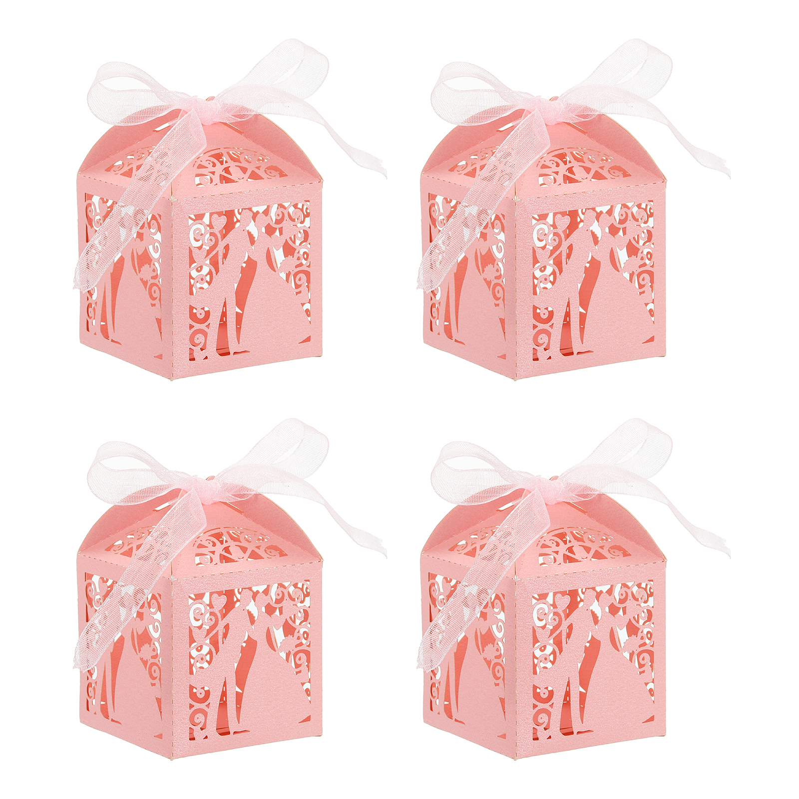 Uxcell Paper Hollow Laser Cut Favor Candy Boxes with Ribbon for Wedding ...