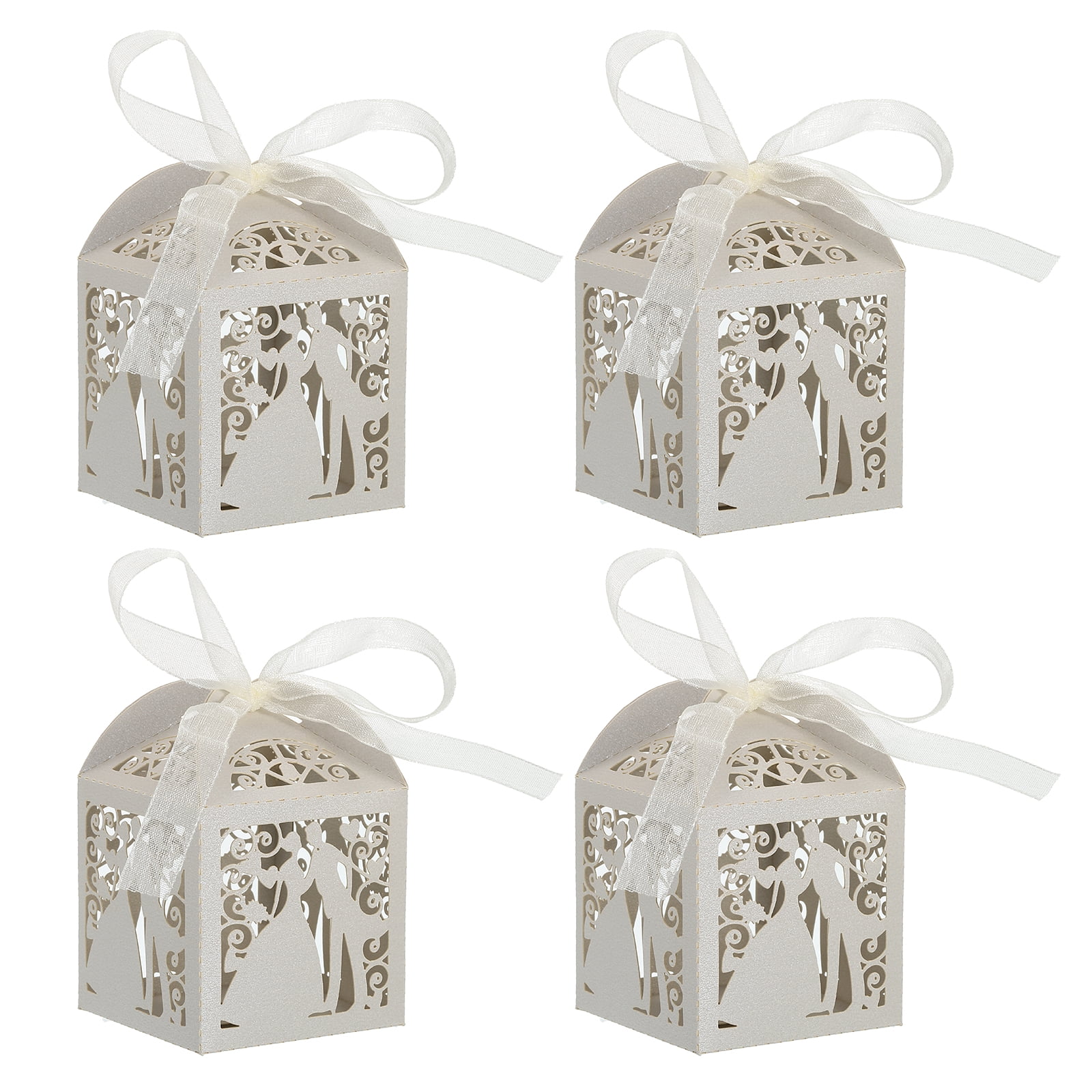 Uxcell Paper Hollow Laser Cut Favor Candy Boxes with Ribbon for Wedding ...