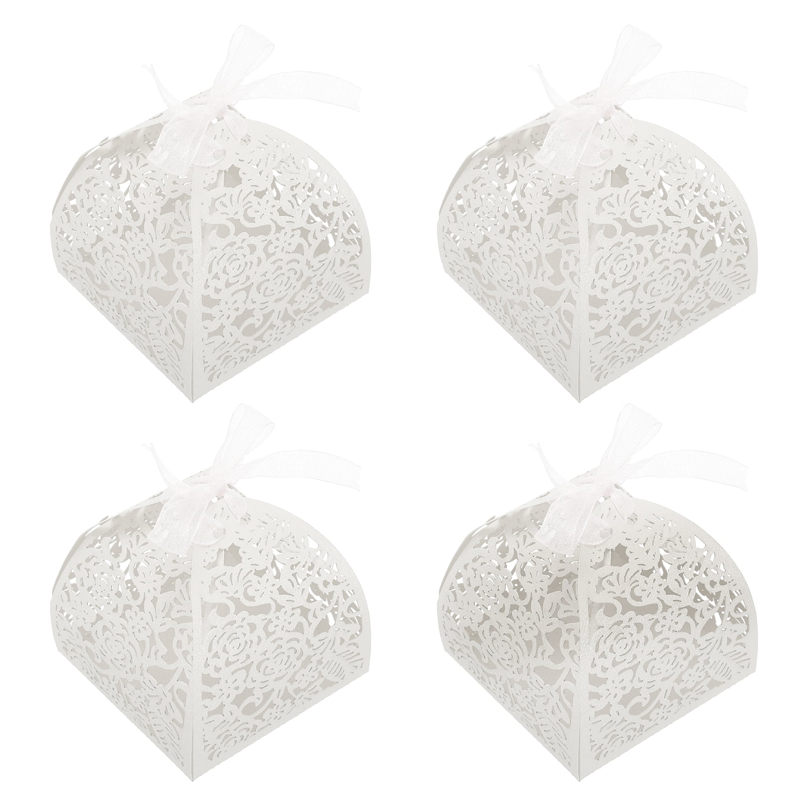 Uxcell Paper Hollow Laser Cut Wedding Favor Candy Boxes with Ribbon ...