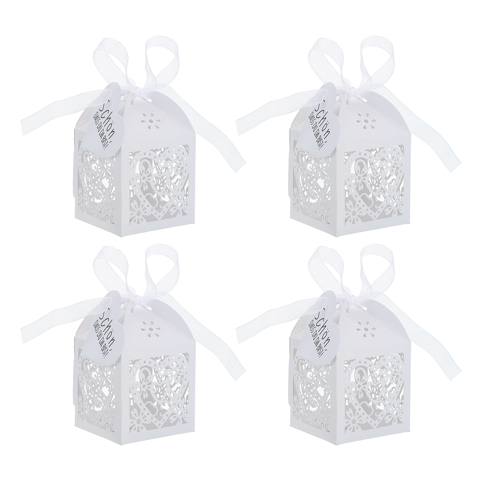 Uxcell Paper Hollow Laser Cut Wedding Favor Candy Boxes with Ribbon and ...