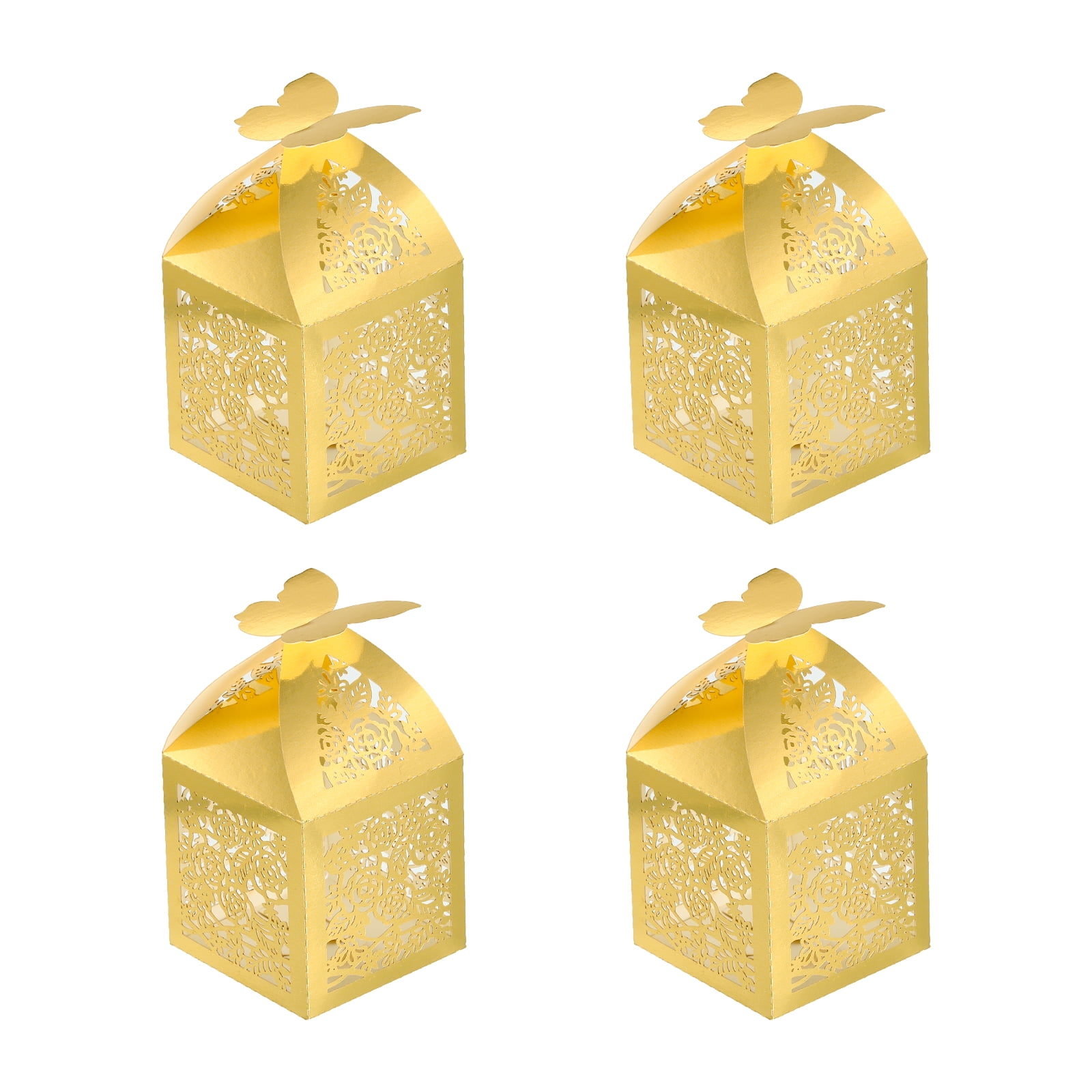 Uxcell Paper Hollow Rose Laser Cut Wedding Favor Candy Boxes, Gold Tone ...