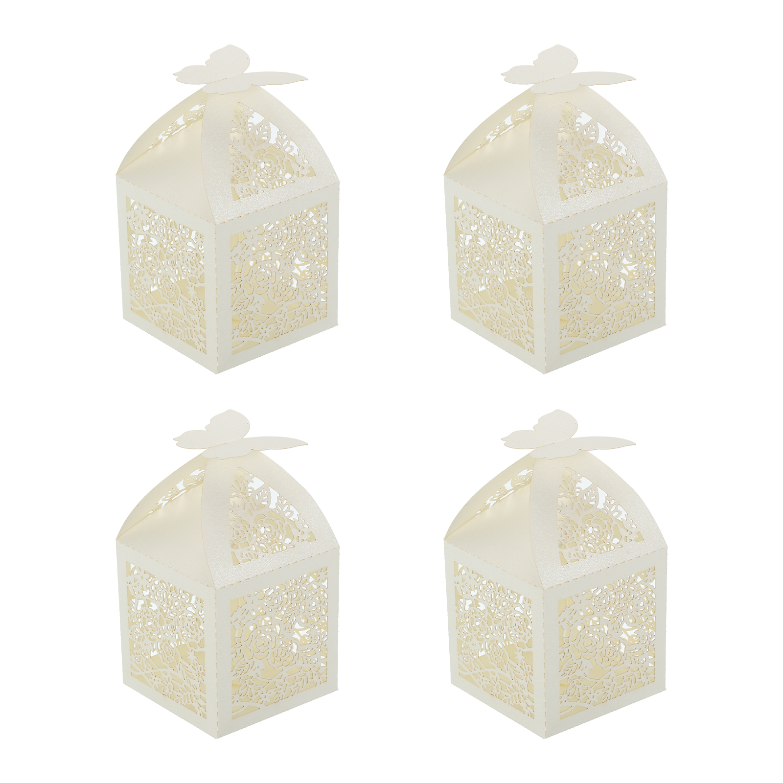 Uxcell Paper Hollow Rose Laser Cut Wedding Favor Candy Boxes, Milky ...