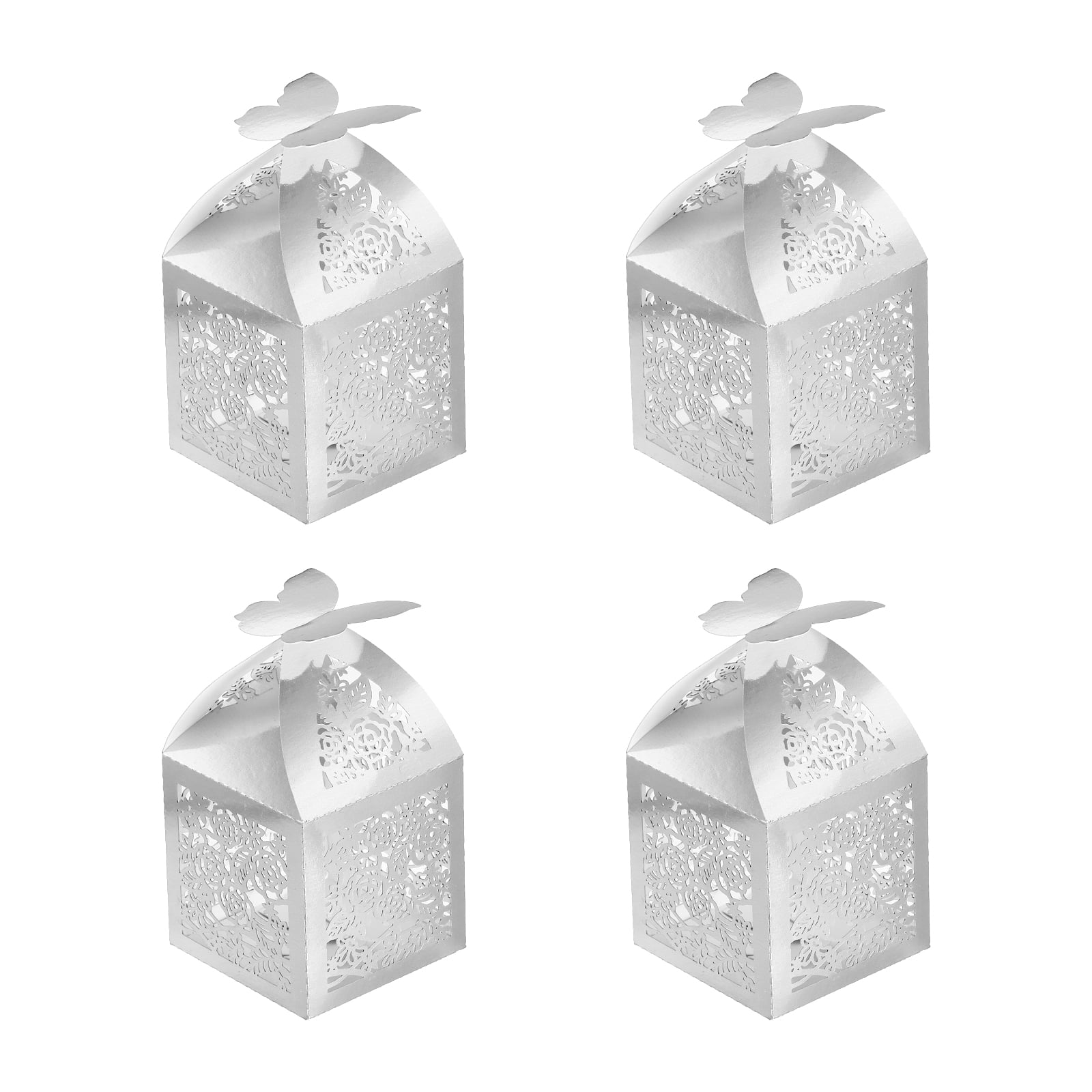 Uxcell Paper Hollow Rose Laser Cut Wedding Favor Candy Boxes, Silver ...