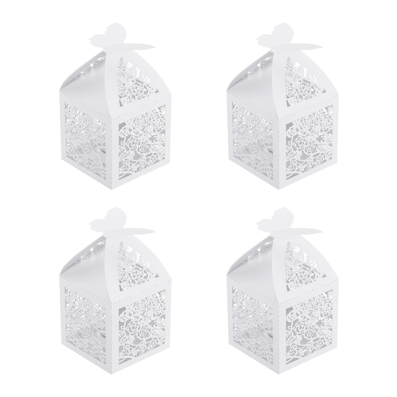 Uxcell Paper Hollow Rose Laser Cut Wedding Favor Candy Boxes, White 25 ...