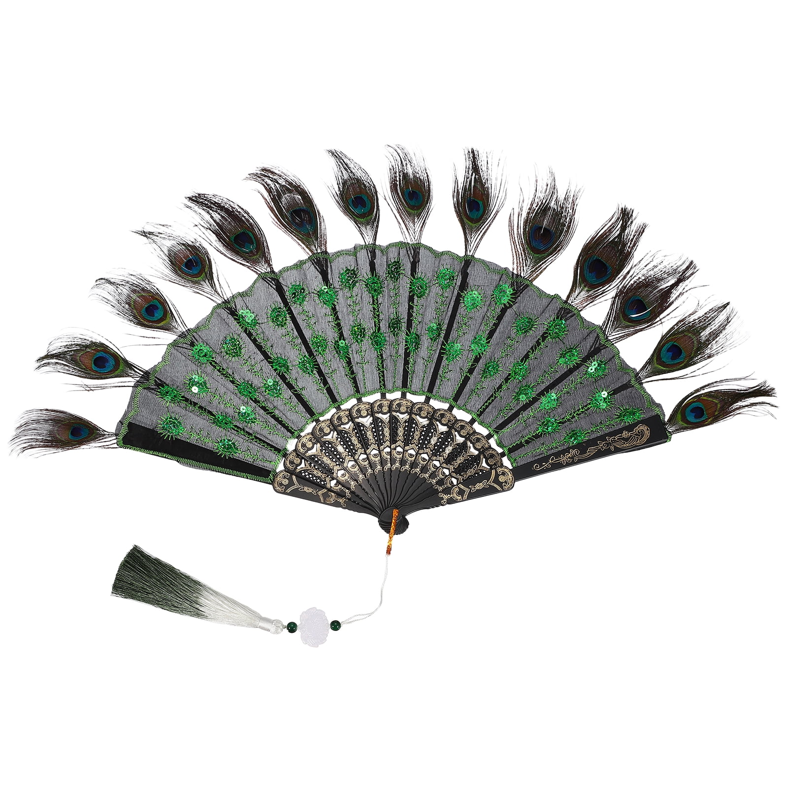 Uxcell Peacock Feather Hand Fan, 20s Vintage Folding Fan Flapper Hand ...