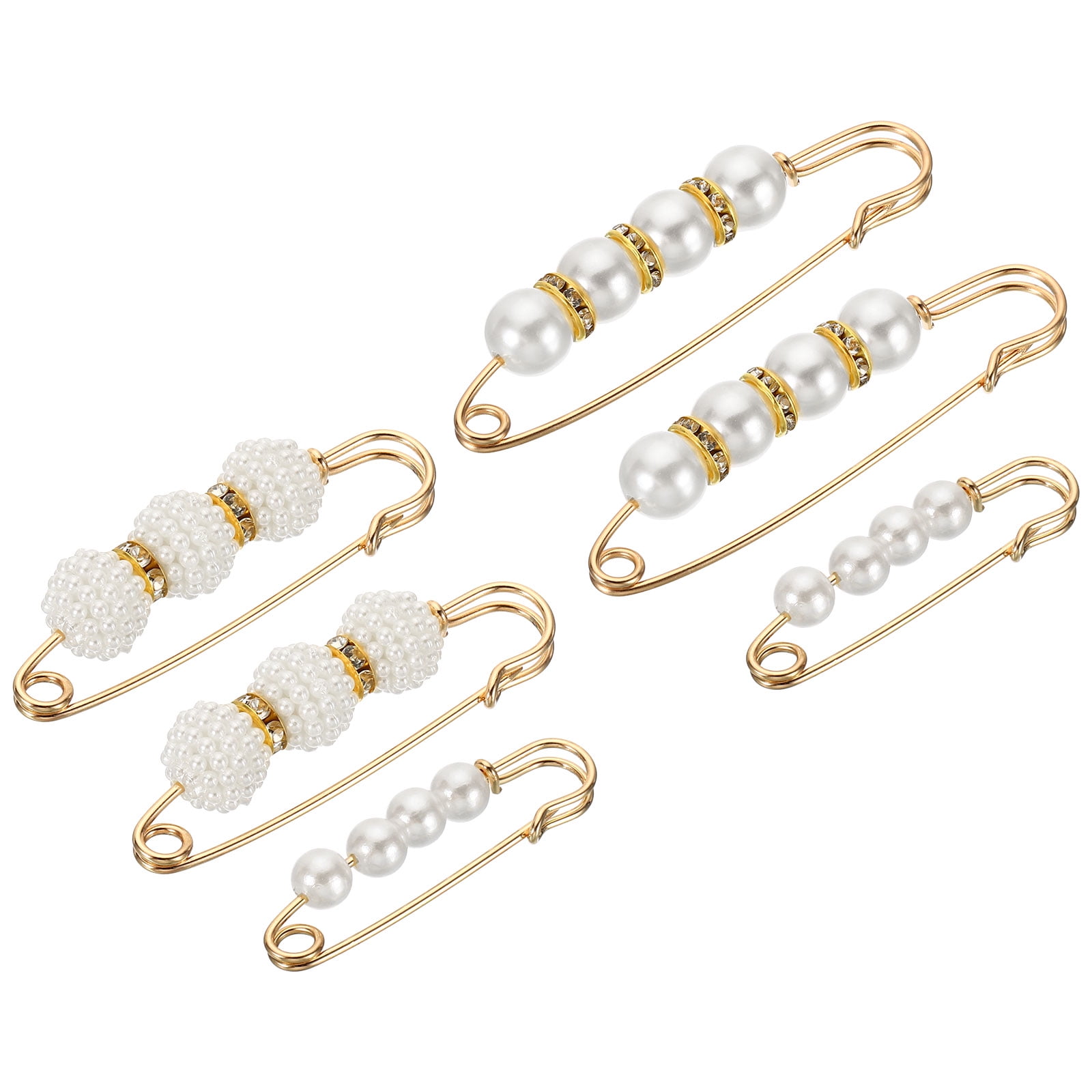 Uxcell Pearl Brooch Pins 6 Styles 1.5/2.3/3 Inch Metal Faux Pearl ...