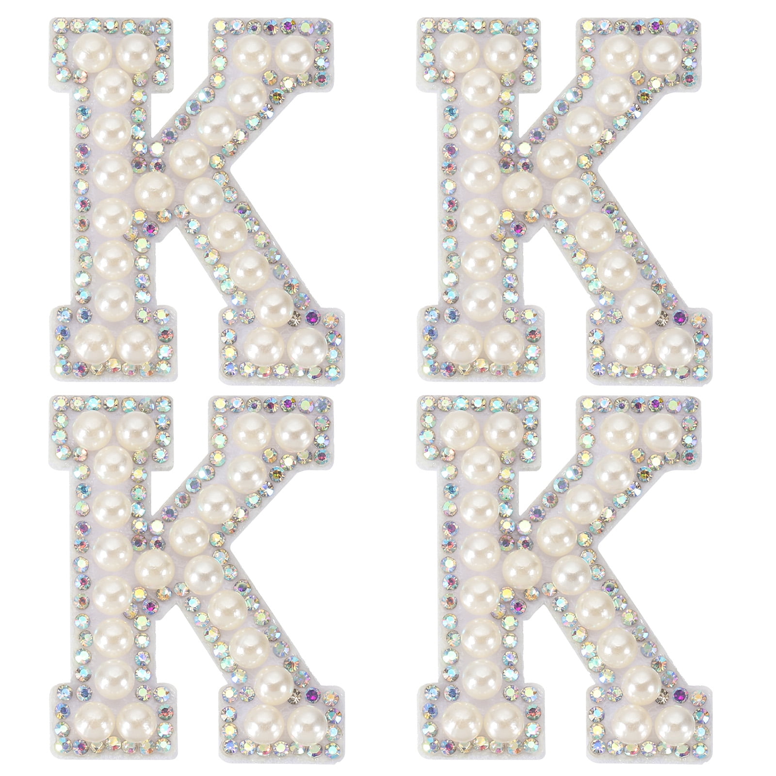 Uxcell Pearl Letter Patches, 4 Pcs White Chenille Letter Glitter ...