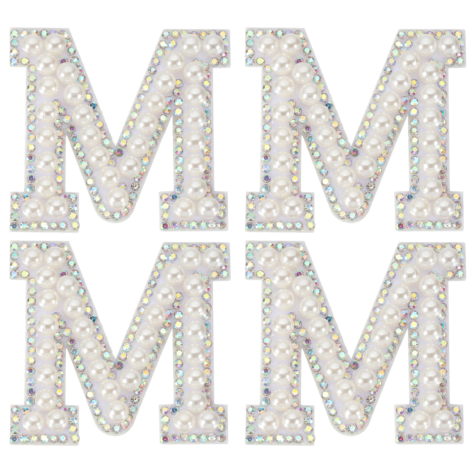 Uxcell Pearl Letter Patches, 4 Pcs White Chenille Letter Glitter ...