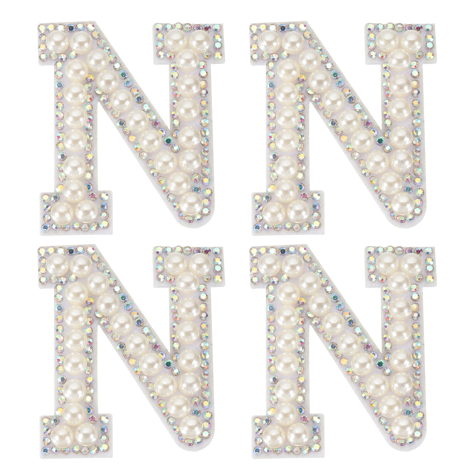 Uxcell Pearl Letter Patches, 4 Pcs White Chenille Letter Glitter ...