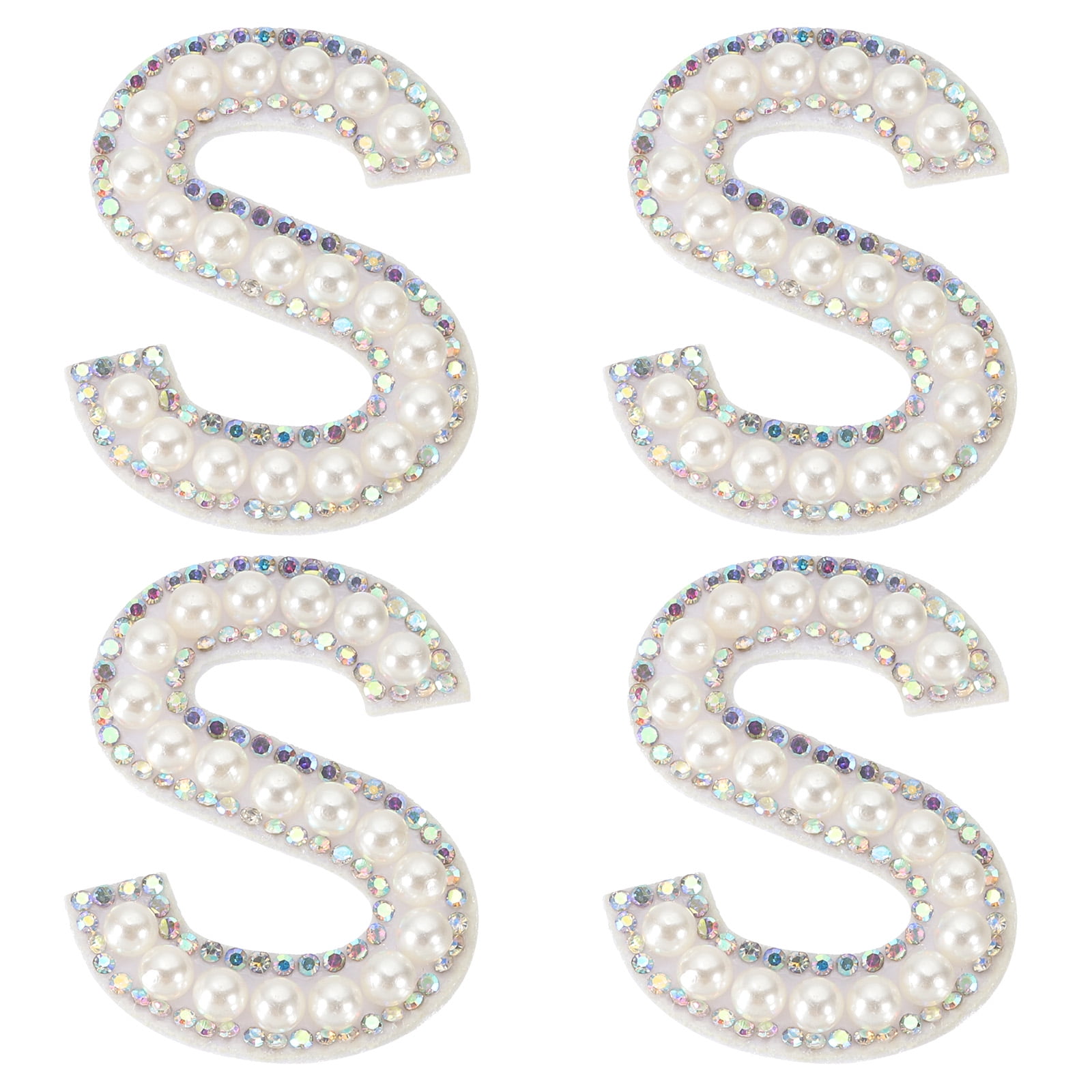 Uxcell Pearl Letter Patches, 4 Pcs White Chenille Letter Glitter ...