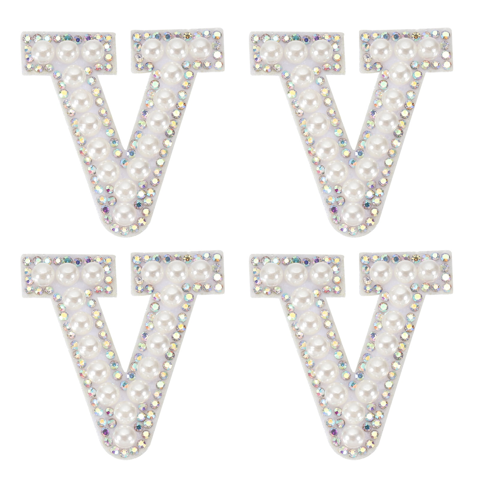 Uxcell Pearl Letter Patches, 4 Pcs White Chenille Letter Glitter ...