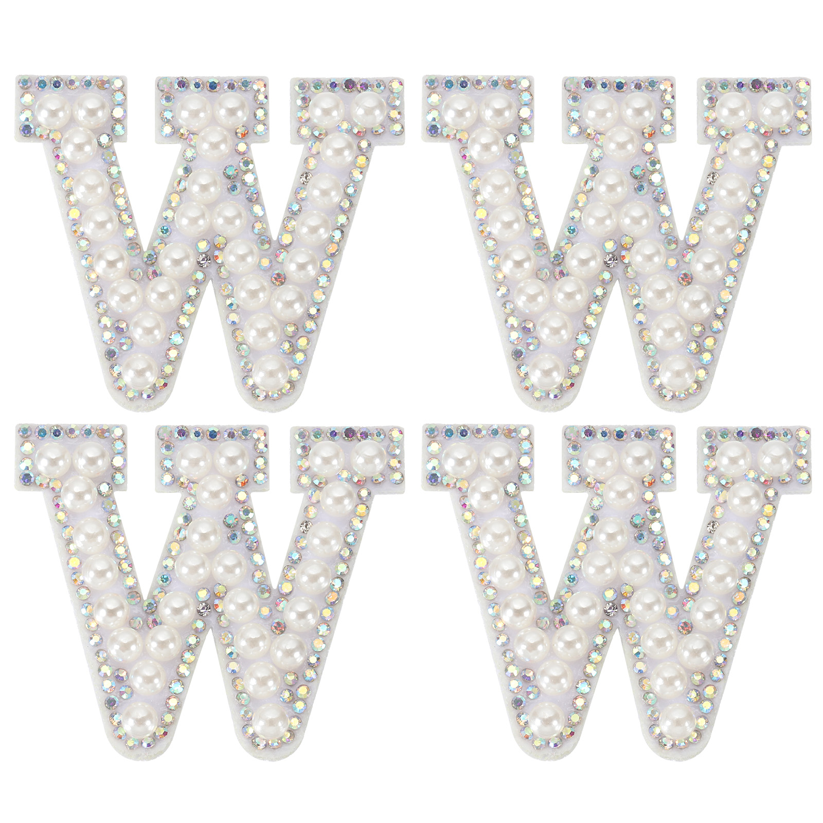 Uxcell Pearl Letter Patches, 4 Pcs White Chenille Letter Glitter ...