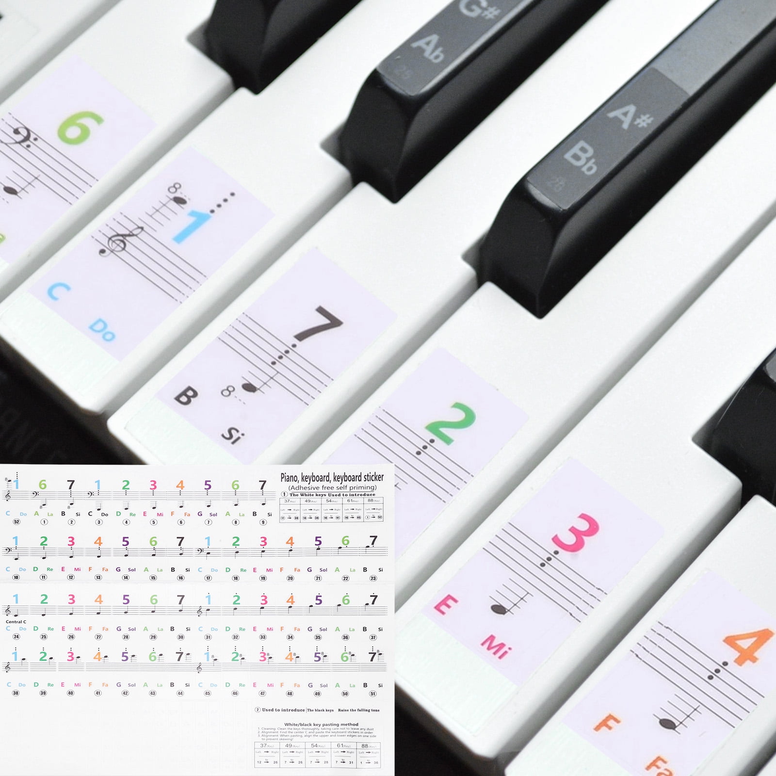Uxcell Piano Key Stickers for 88/61/54 Keys, Numbers Keyboard Sticker ...