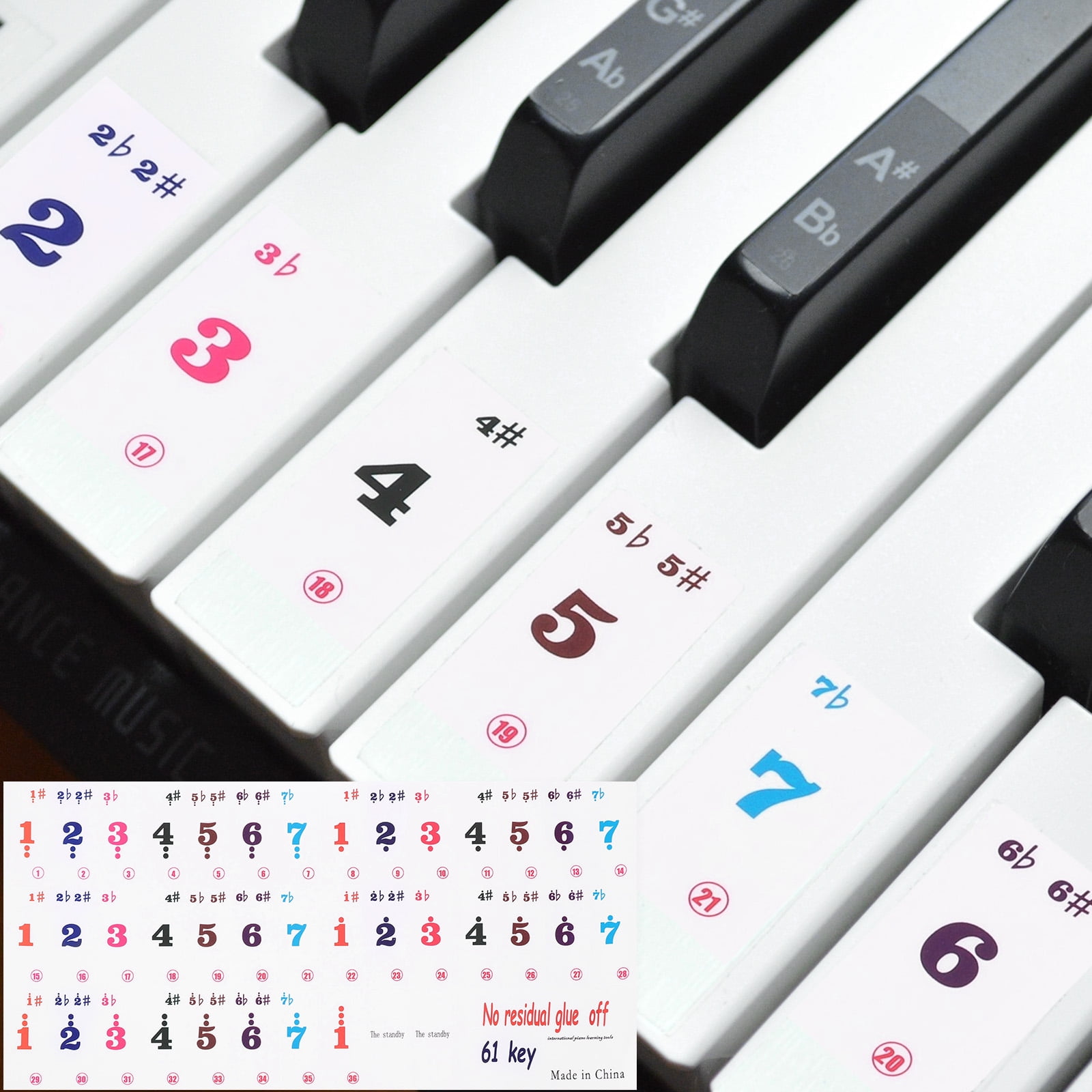 Uxcell Piano Keyboard Stickers, 61 Keys Numbered Piano Sticker Notes ...