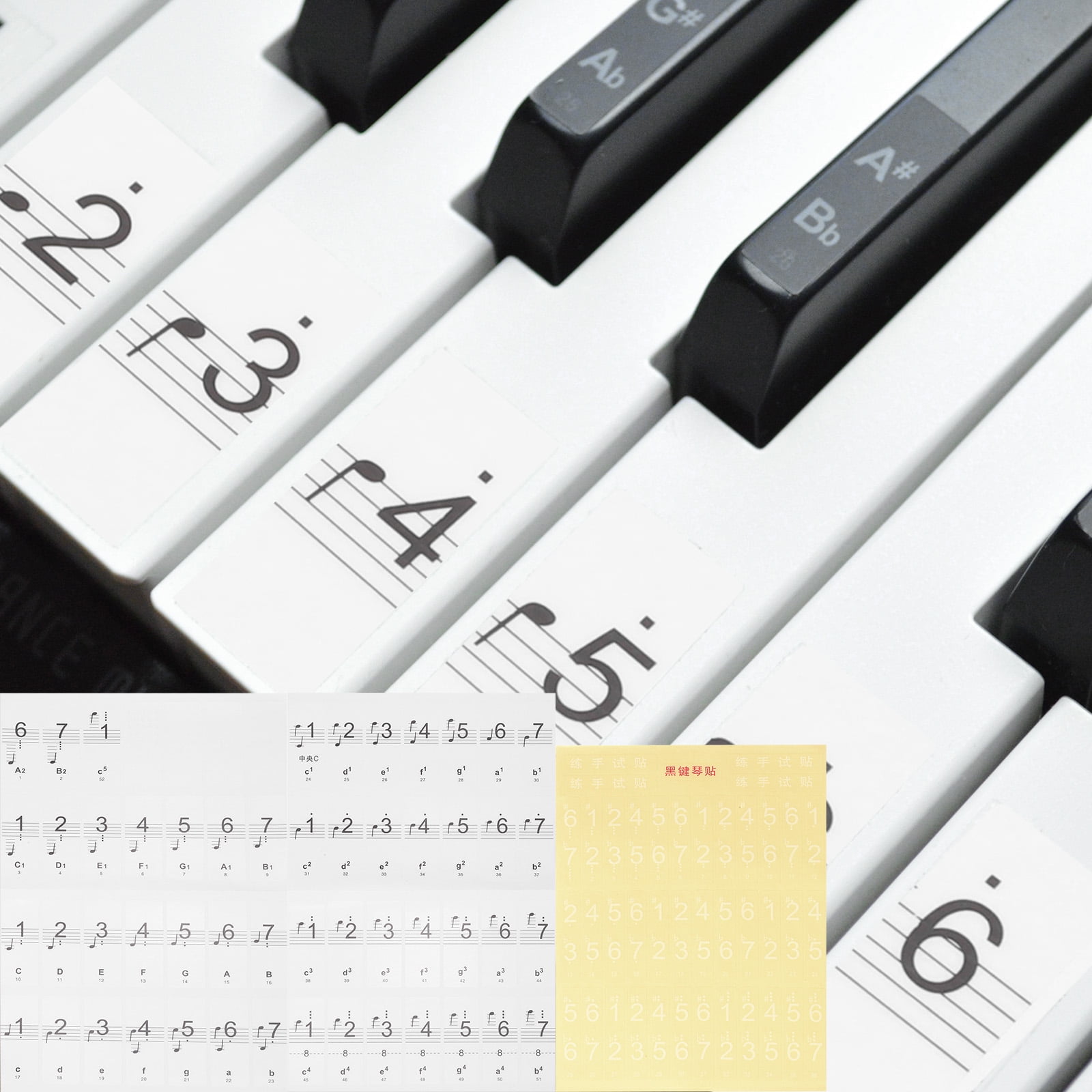 Uxcell Piano Keyboard Stickers for 61/54 Keys, Numbers Key Sticker ...