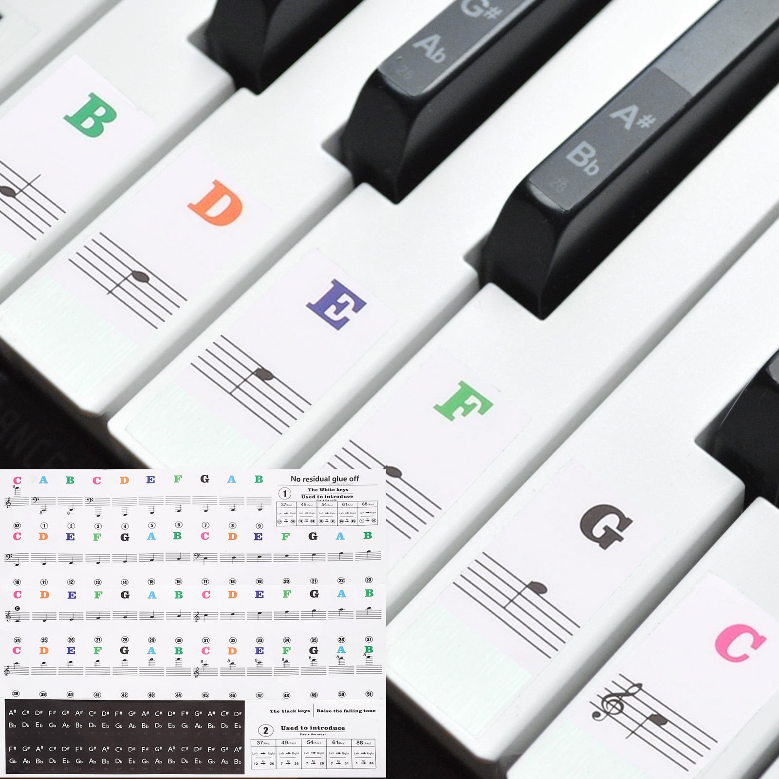 Uxcell Piano Keyboard Stickers for 88/61/54/49 Keys, Letter Key Sticker ...