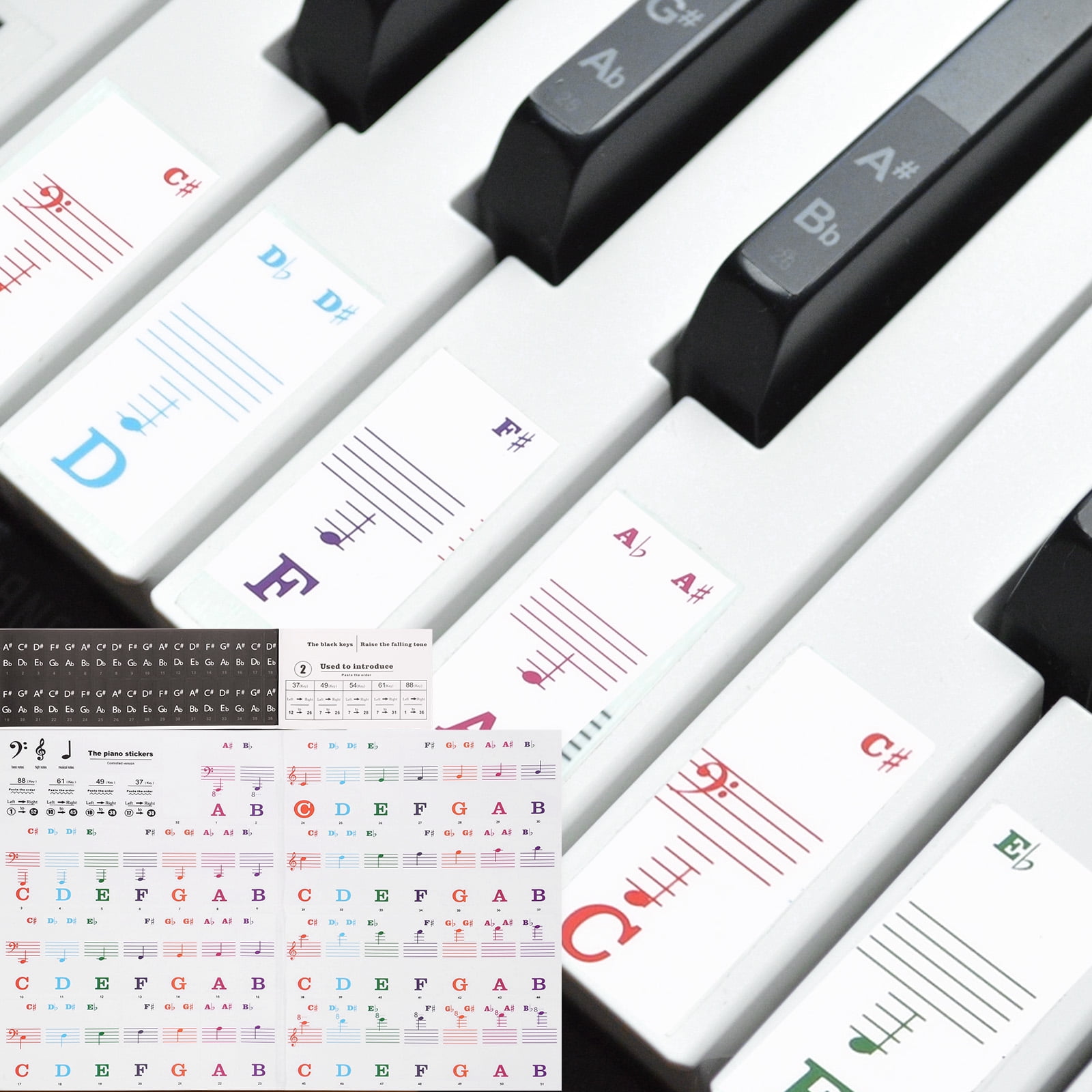 Uxcell Piano Keyboard Stickers for 88/61/54 Keys, Letter Key Sticker ...