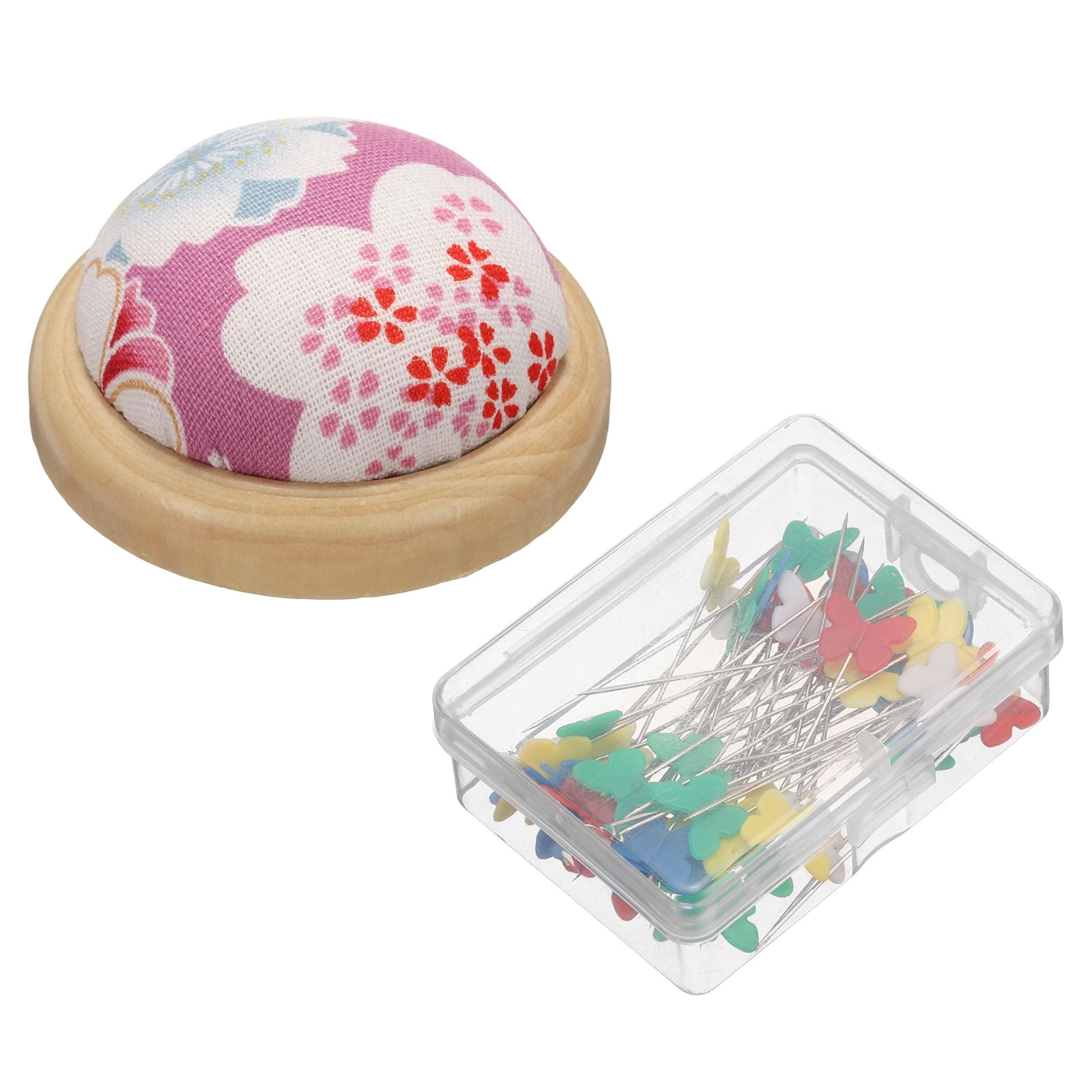 Uxcell Pin Cushion Wooden Base with 50 Pieces Sewing Pins Set for ...